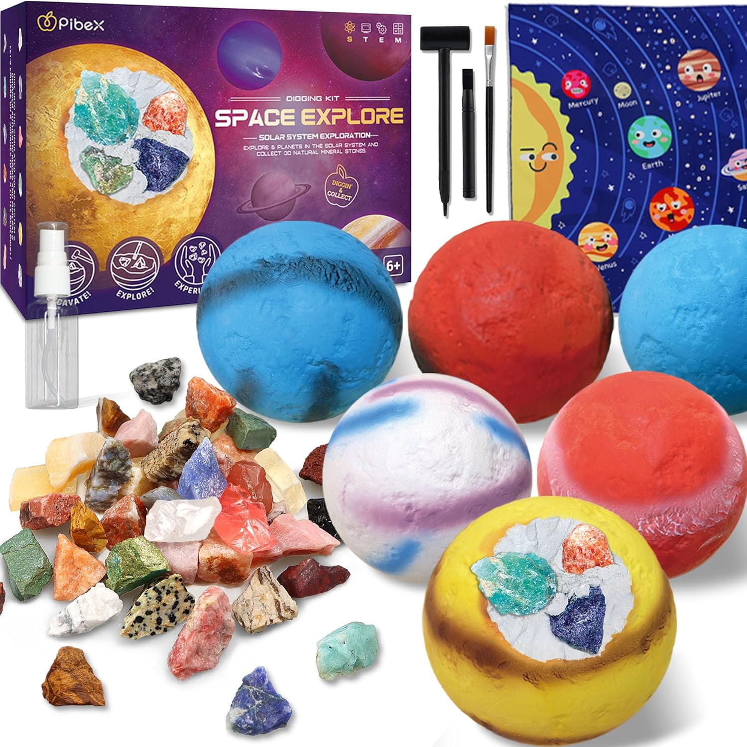 Gemstone Dig Kit, Dig up 15 Rocks & Minerals from Earth Moon Mars ...