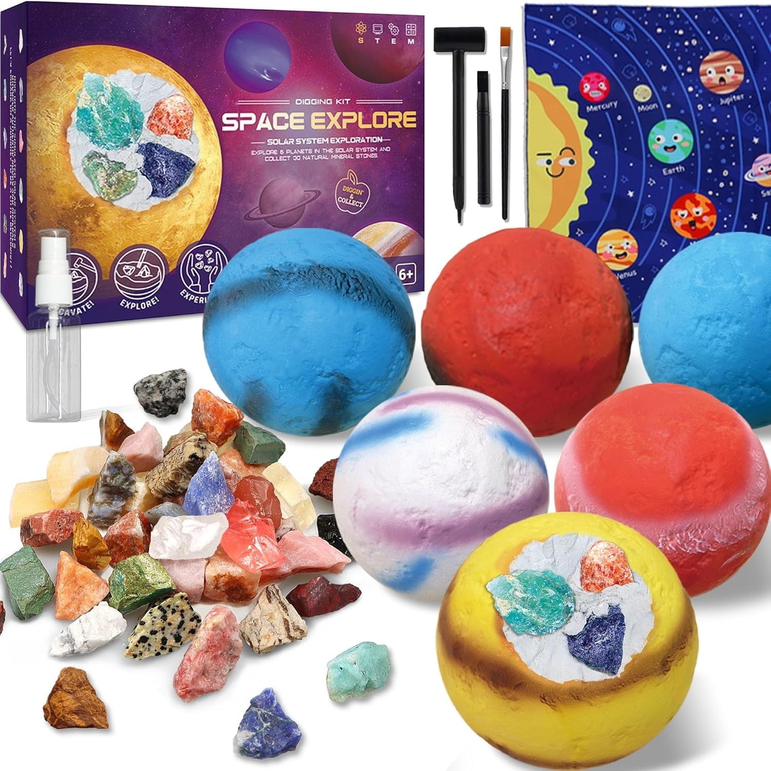 Gemstone Dig Kit, Dig up Rocks & Minerals from Solar System Planets ...