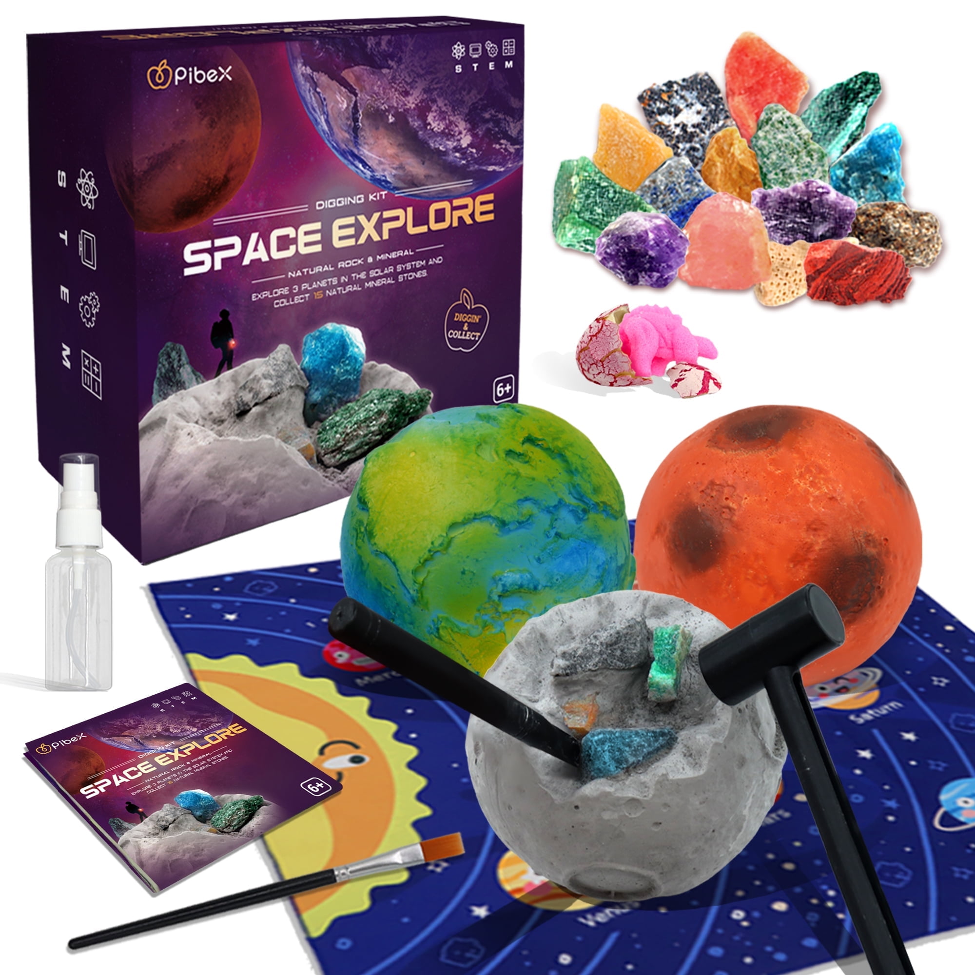 Gemstone Dig Kit, Dig up 15 Rocks & Minerals from Earth Moon Mars ...