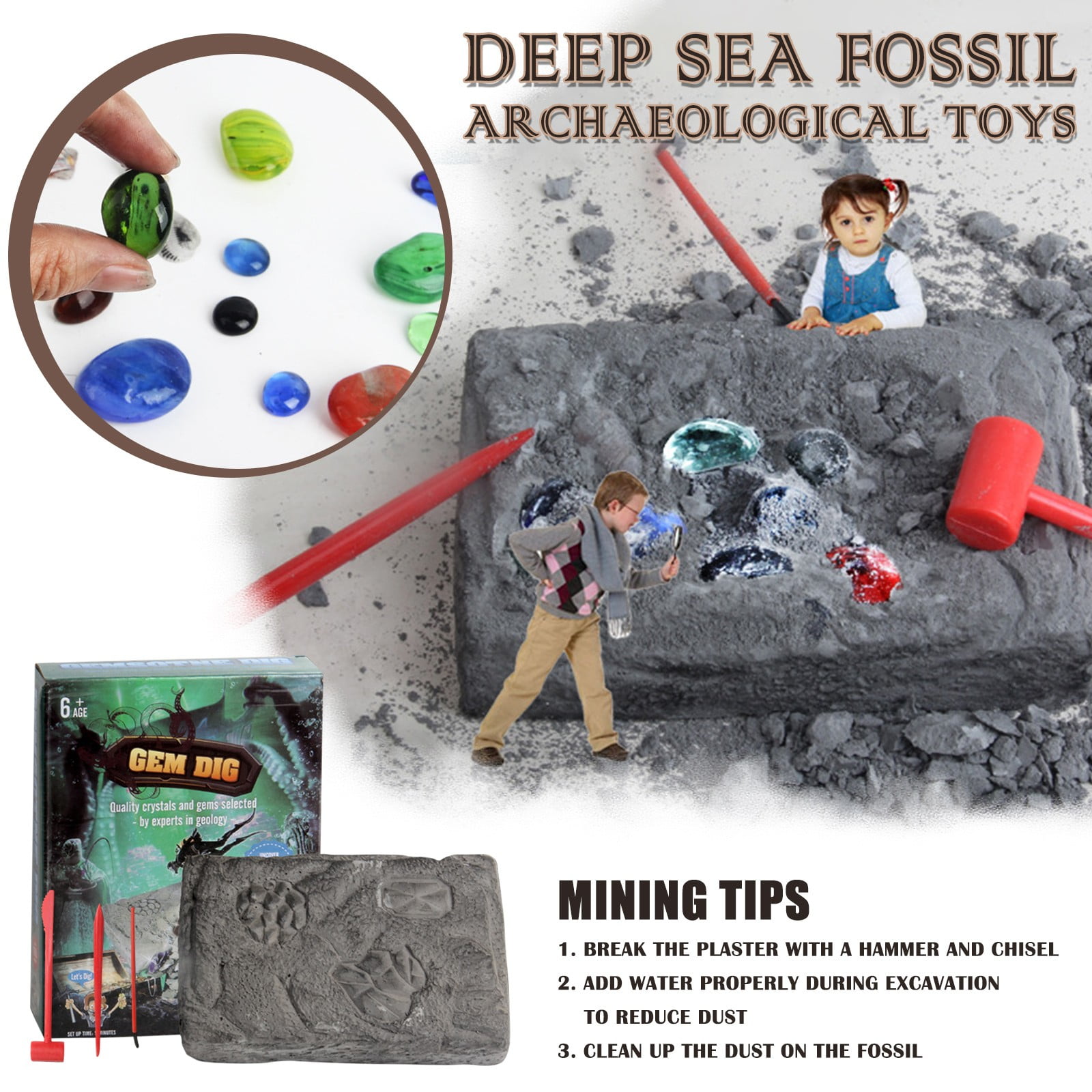 Gemstone Excavation Kit Mining Toy, Educational Digging Toy Science Kit ...