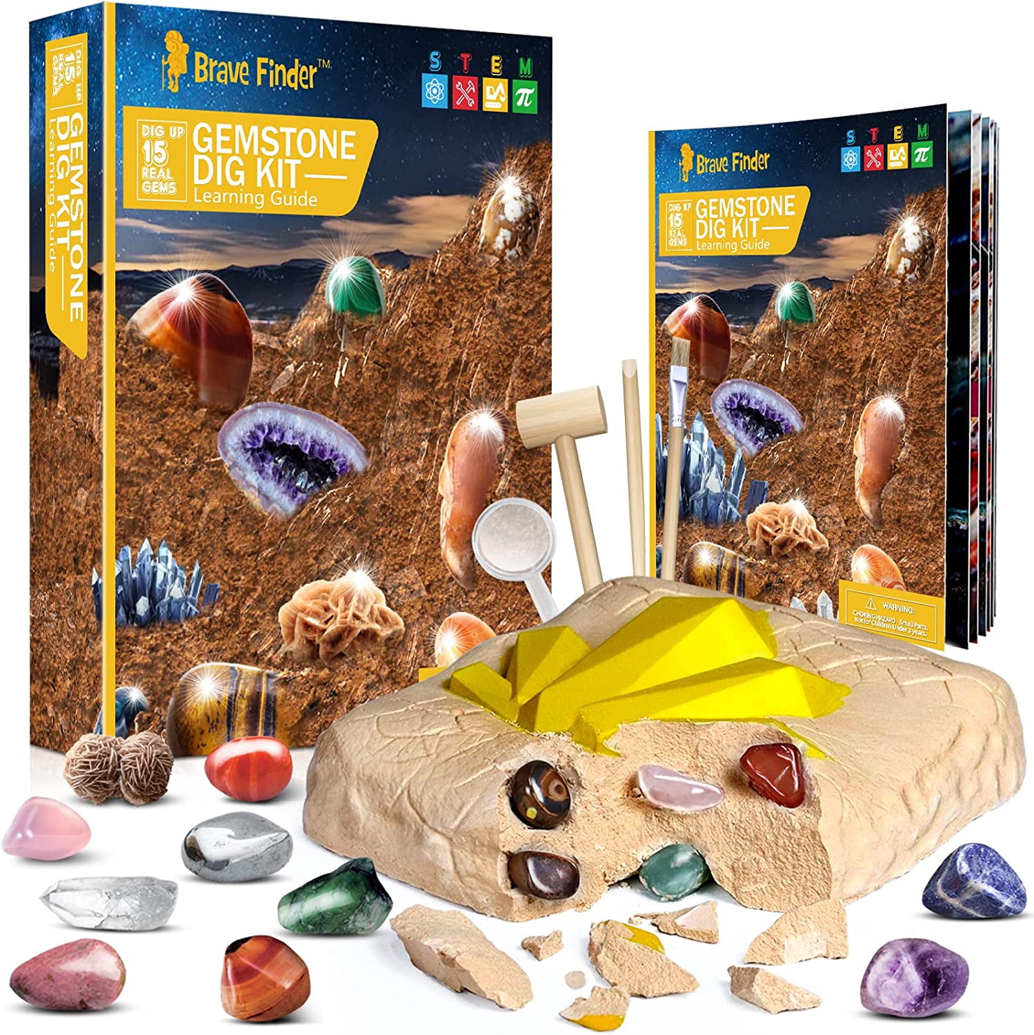 Gemstone Dig Kit, STEM DIY Toys- Excavate 15 Real Gems, Rocks, Archaeology Gifts for Kids ...