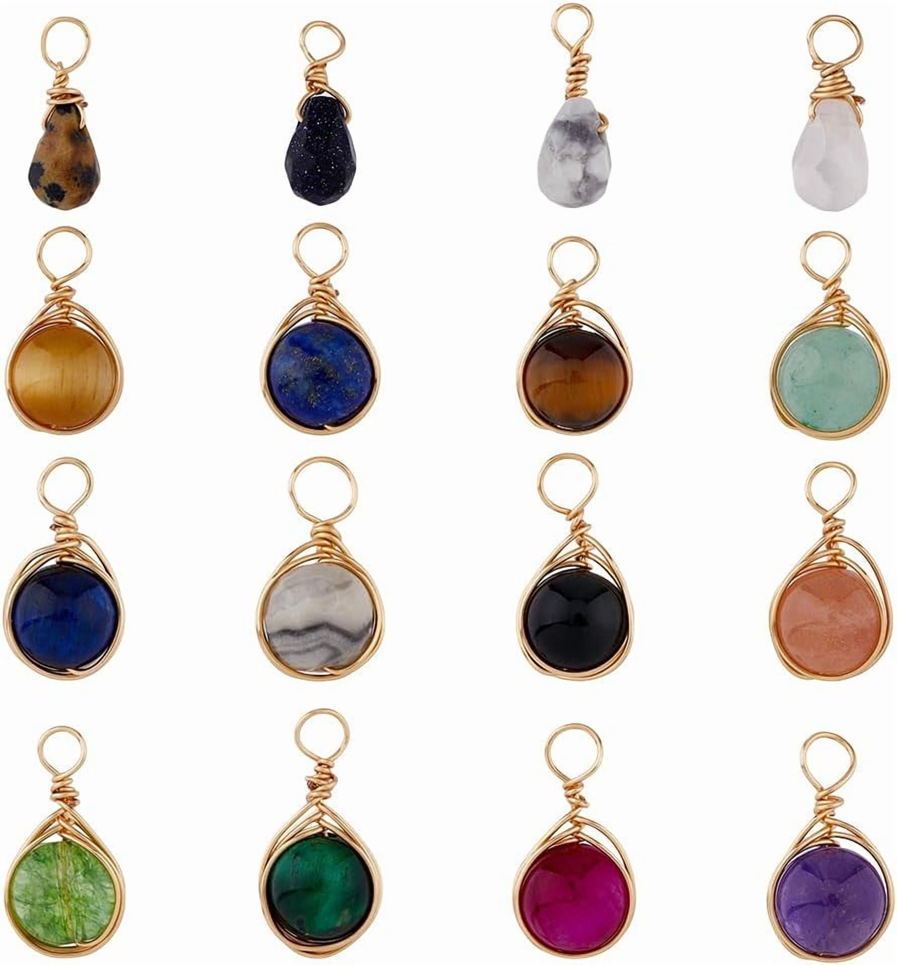 Gemstone Pendants Gold Platinum Plated Copper Wire Wrapped Round Dangle ...