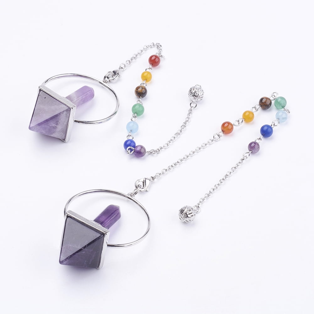 Gemstone Pyramid Dowsing Pendulums with Amethyst Brass Chain & Lobster ...