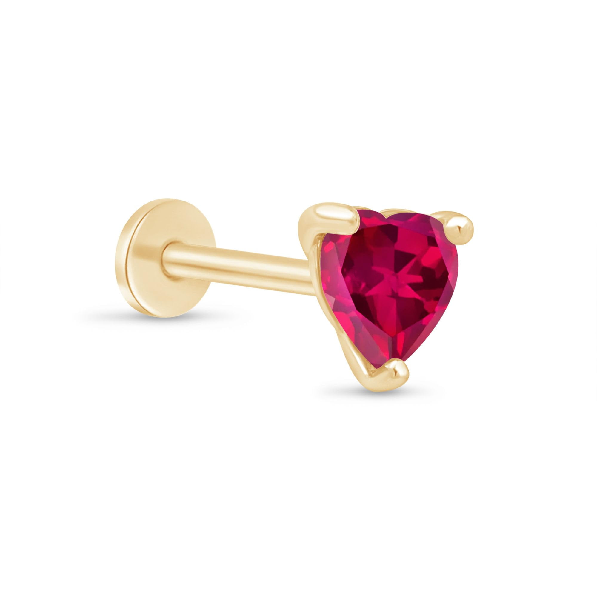 Gemstone Ruby Love Heart Flat Back Earring for Women 14K Solid Gold ...