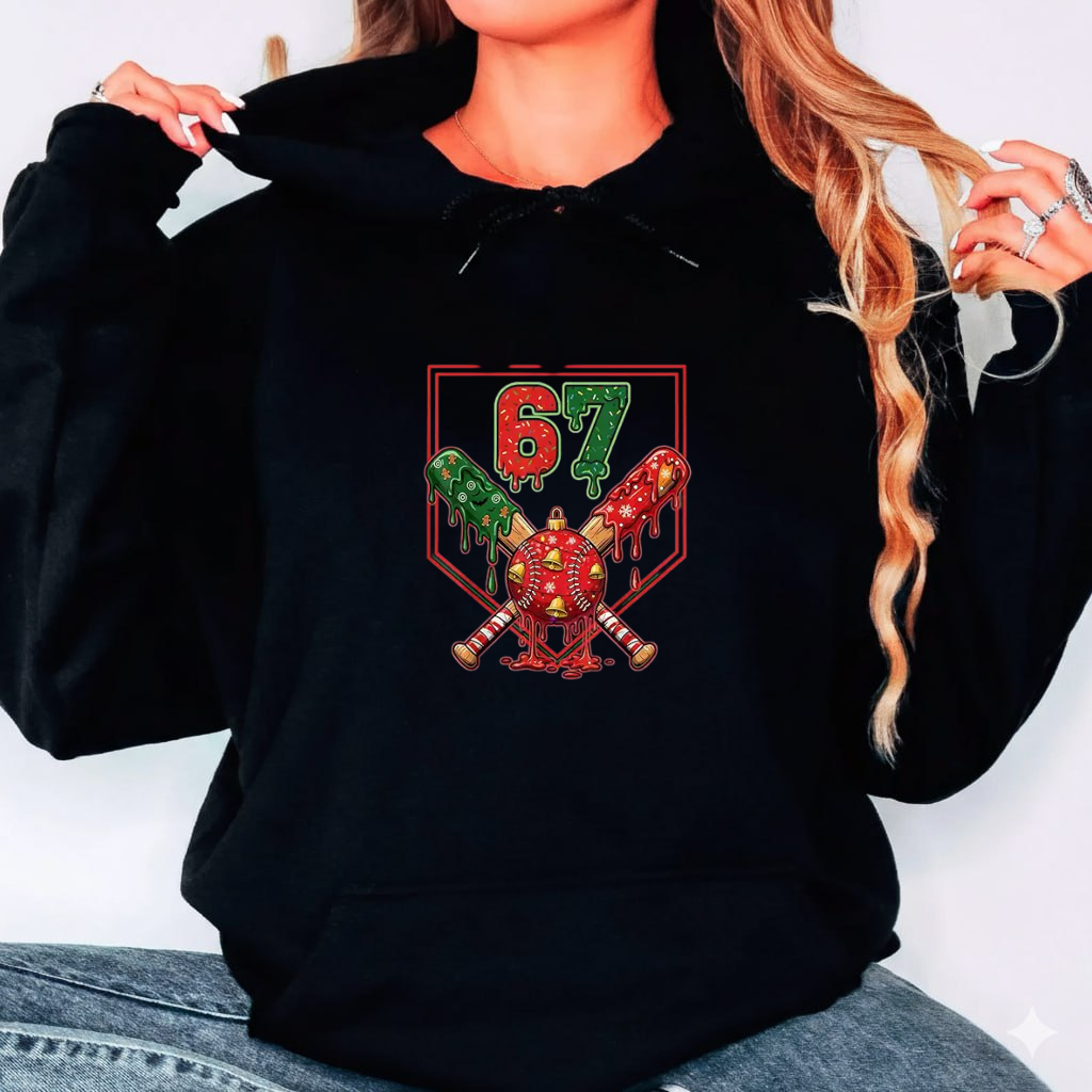 Gen Alpha 67 Drip Baseball Meme Trend Holiday Slang Graphic Hoodie ...
