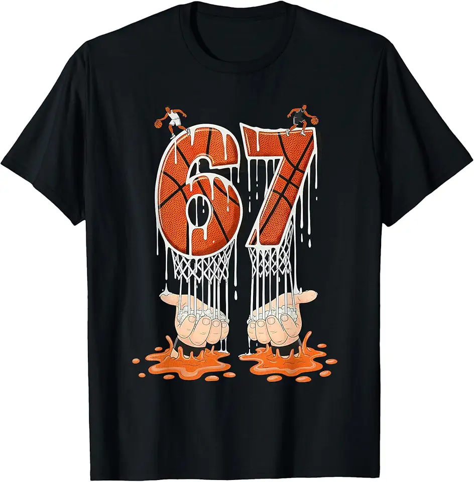 Gen Alpha Slang Kids 67 Basketball Ice Cream Drip Six Seven T-Shirt ...