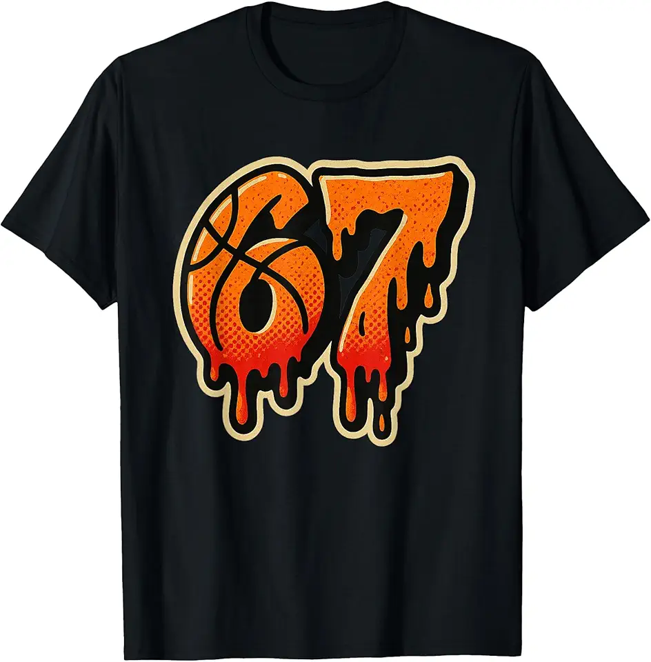 Gen Alpha Slang Kids 67 Basketball Ice Cream Drip Six Seven T-Shirt ...