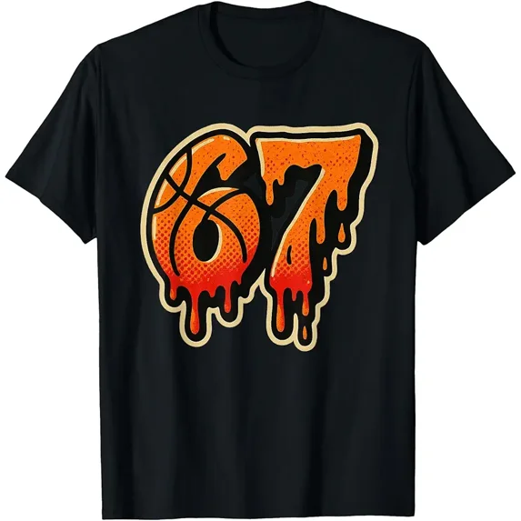 Gen Alpha Slang Kids 67 Basketball Ice Cream Drip Six Seven T-Shirt ...