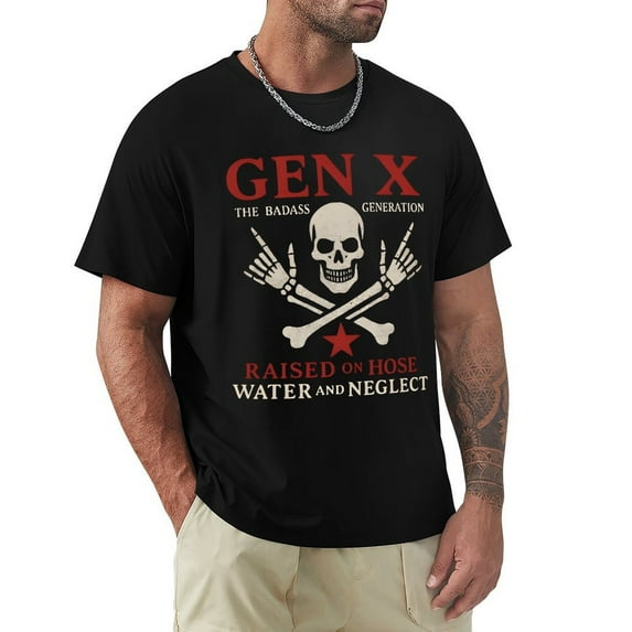 Gen X Men's Cotton HD Print Short Sleeve T-Shirt Crew Neck Top Black L ...