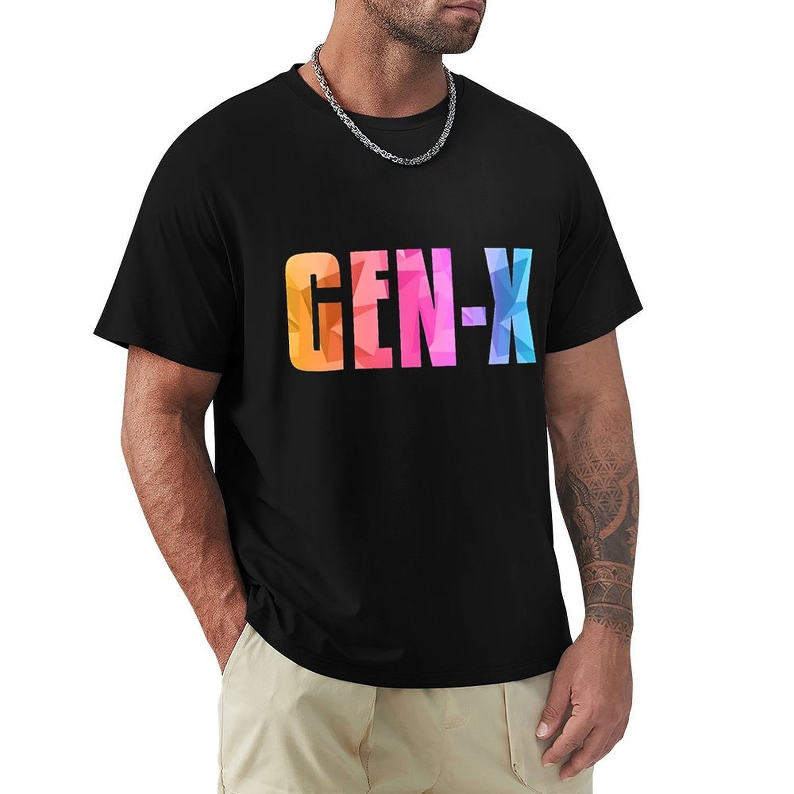 Gen X Men's Cotton HD Print Short Sleeve T-Shirt Crew Neck Top Black M ...