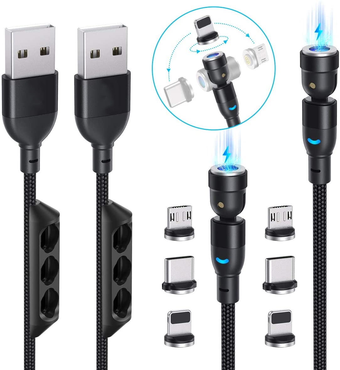 Gen2 540 Degree Magnetic Charging Cable Nylon Braided 3A Fast Charge ...