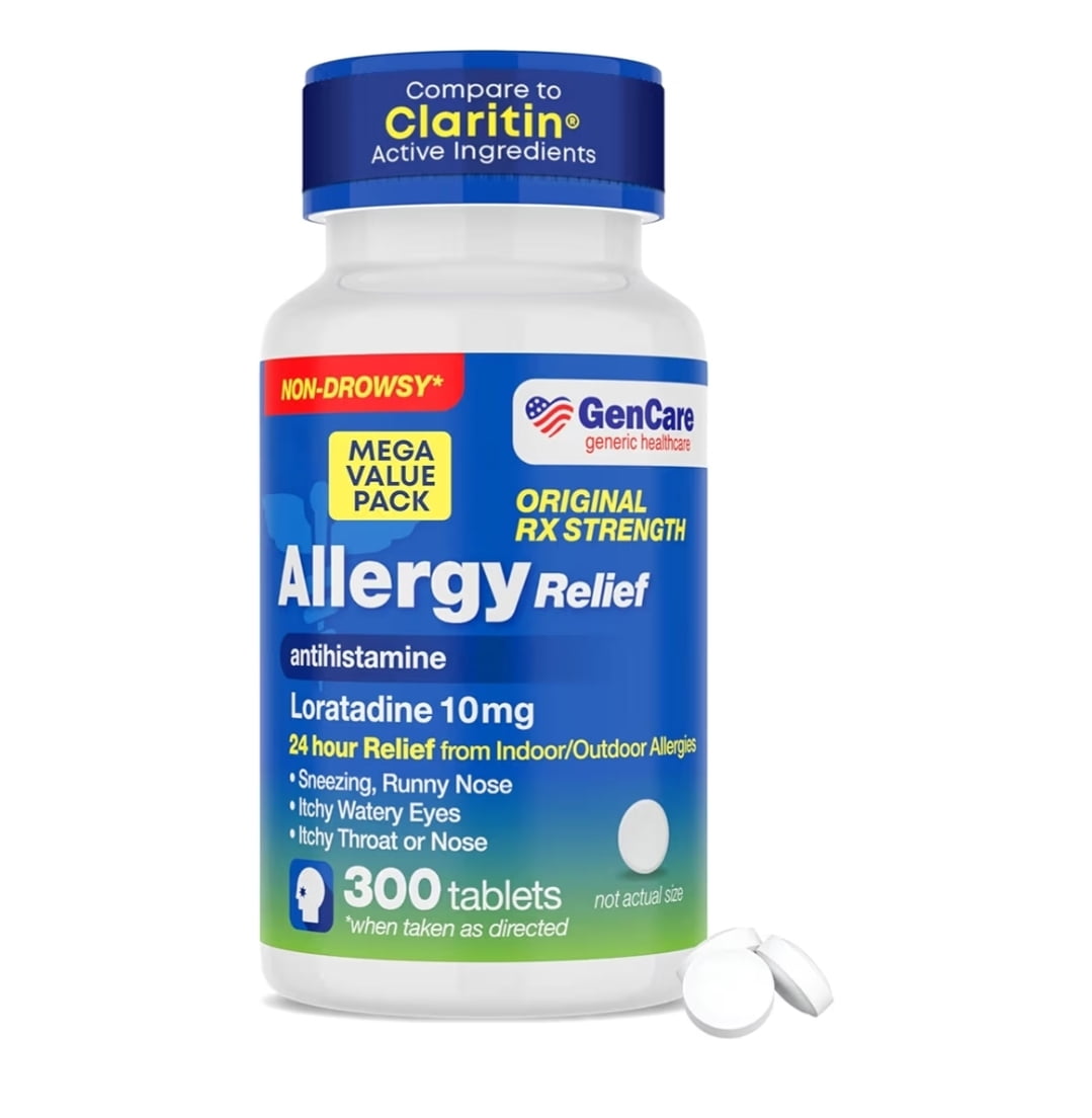 GenCare 24 Hour Nondrowsy Allergy Relief Tablets – Loratadine 10mg 300 ...