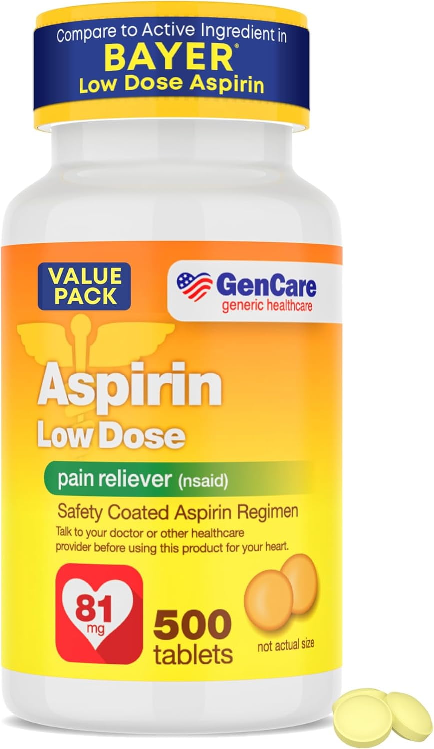 GenCare Low Dose Aspirin 81mg, Pain Reliever for Muscle Pain, Arthritis ...
