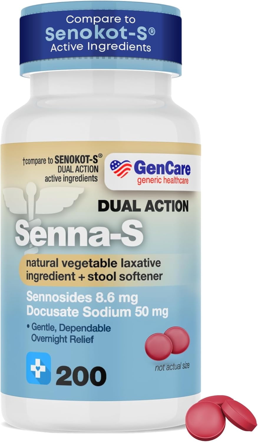 GenCare Senna Laxative + Stool Softener with Sodium for Overnight ...