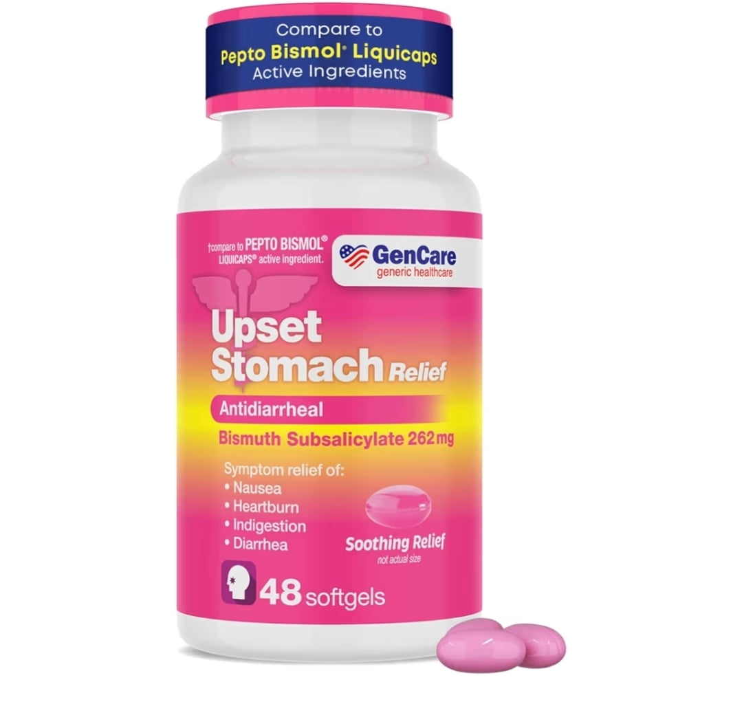 GenCare Upset Stomach Relief – 48 Softgels – Bismuth Subsalicylate 262 ...