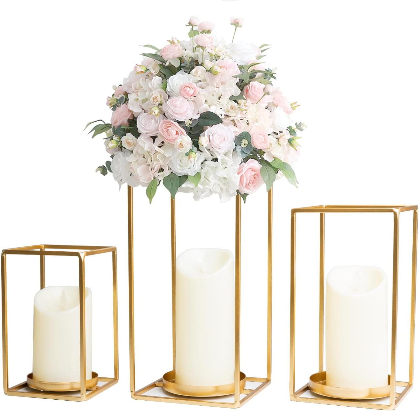 GenMous & Co.3PCS Gold Metal Lanterns Decorative- 7" 9" 11" Candle ...