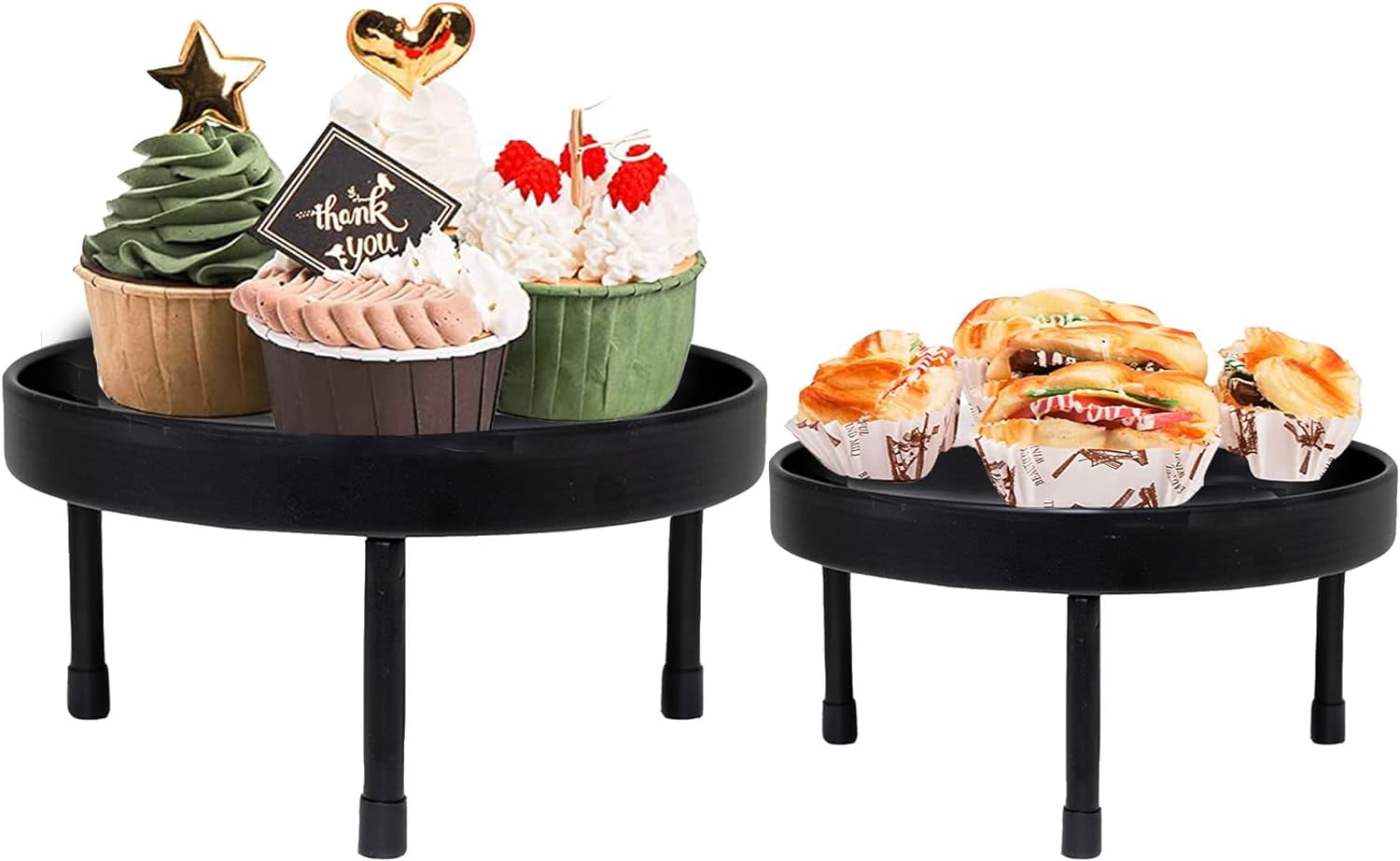 GenMous & Co.Black Metal Pedestal Stand,Set of 2 Stackable Cake Stand ...