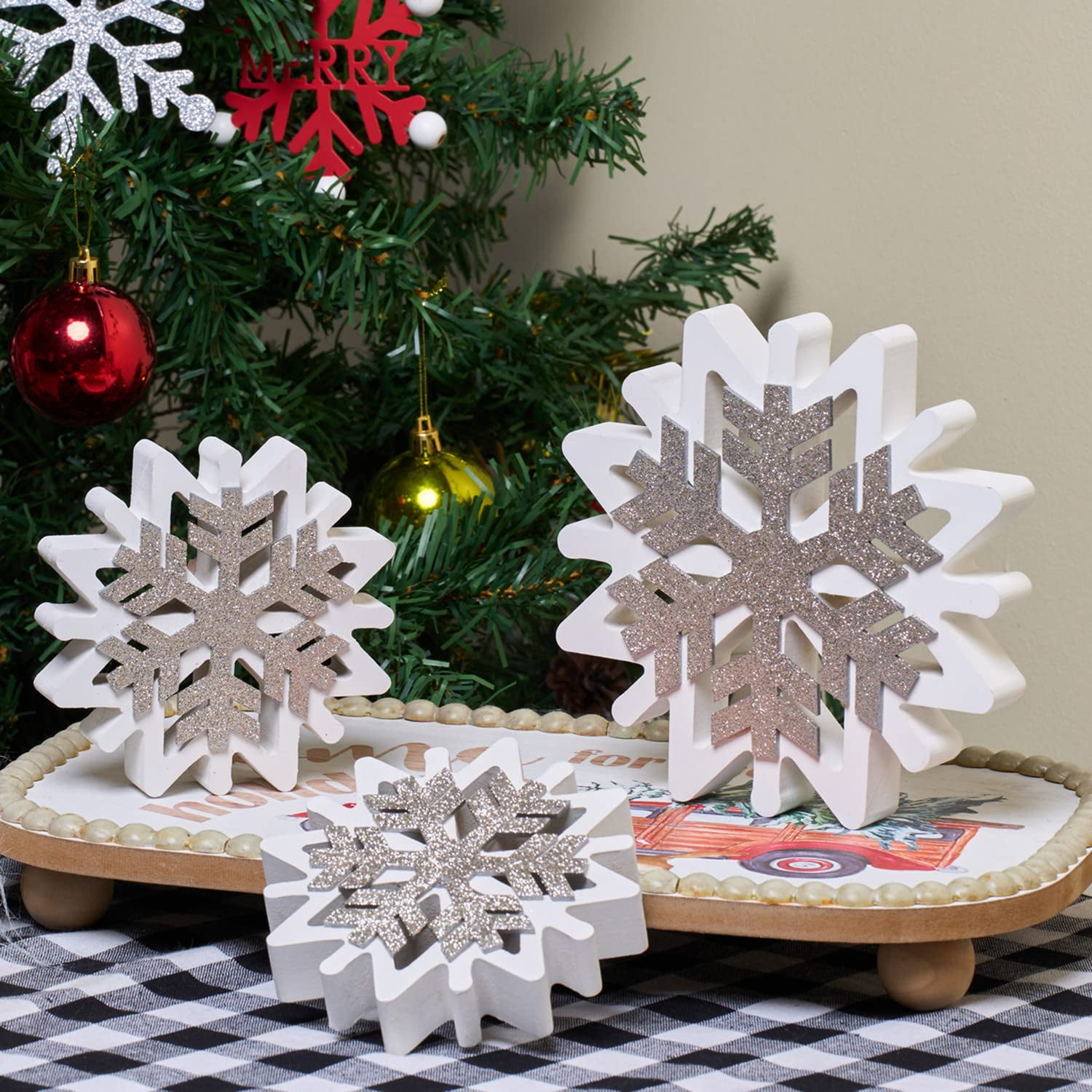 GenMous & Co.Christmas Wooden Snowflake Decorations- Winter Decor ...