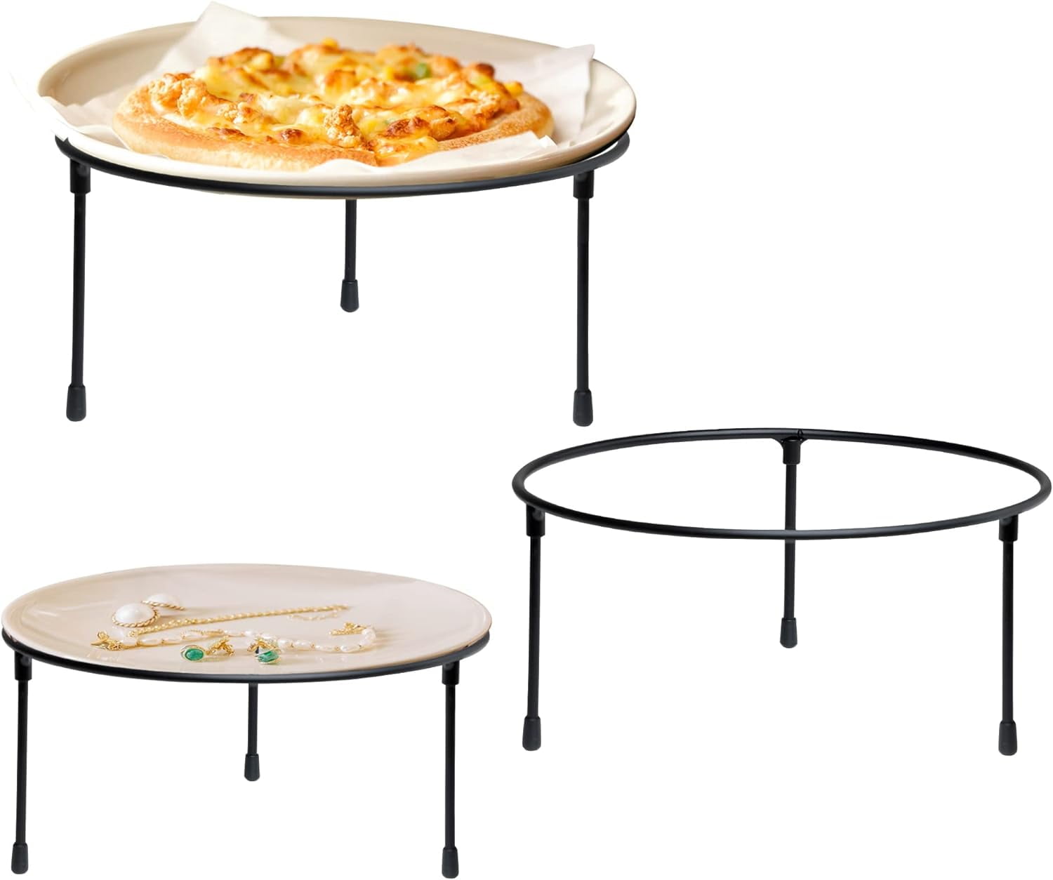 GenMous & Co.Set of 3 Black Metal Wire Pizza Pan Riser Stands- Round ...