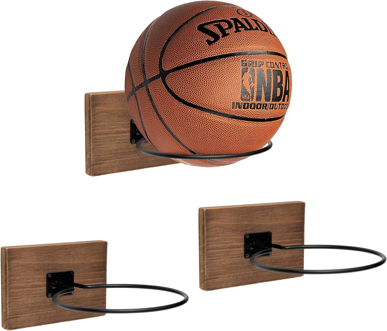 GenMous & Co.Set of 3 Wood Basketball Holder Wall Mount Display for ...