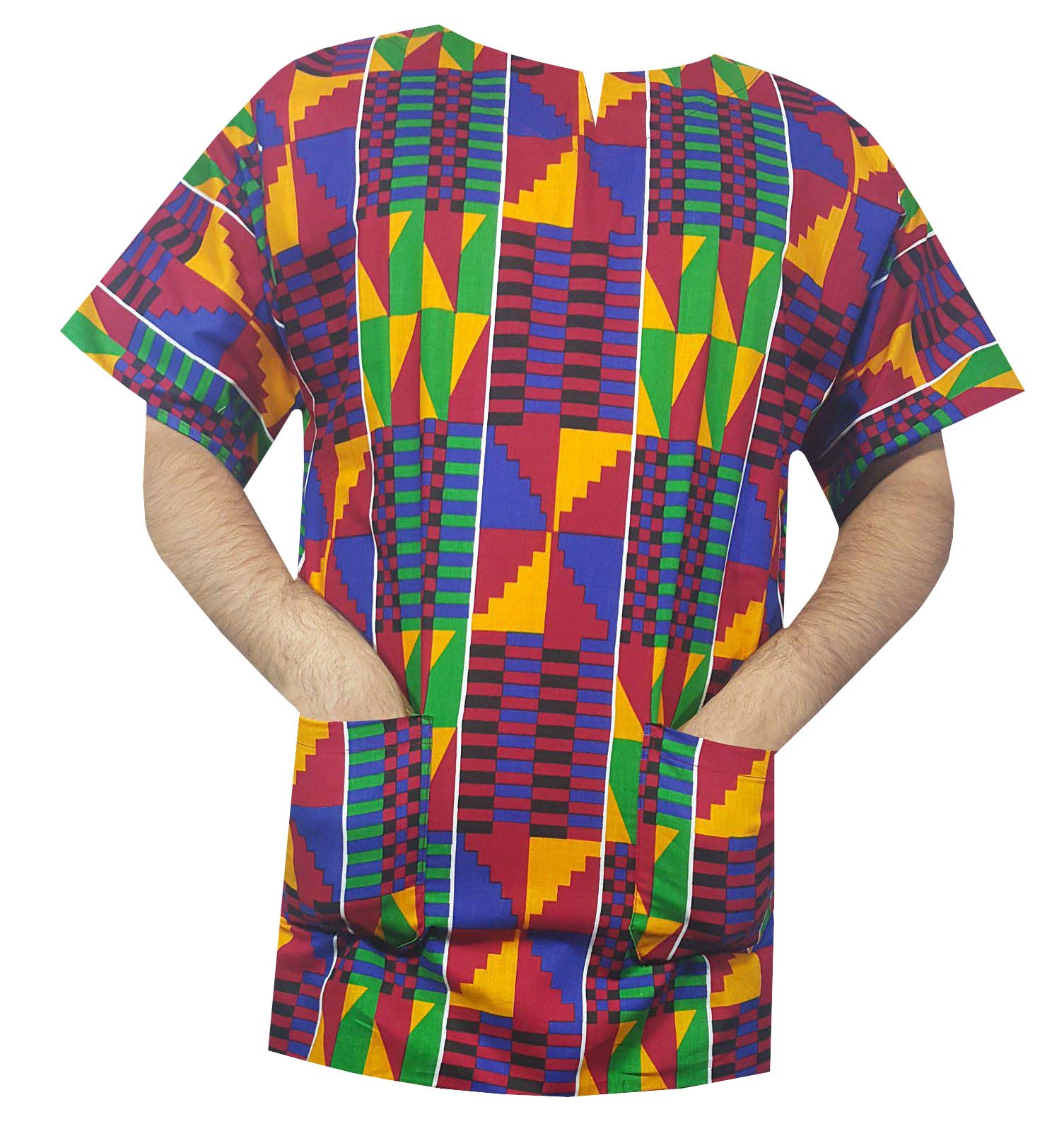 GenOne African Shirt Men Kente Pattern Dashiki Cotton Blouse Bright ...