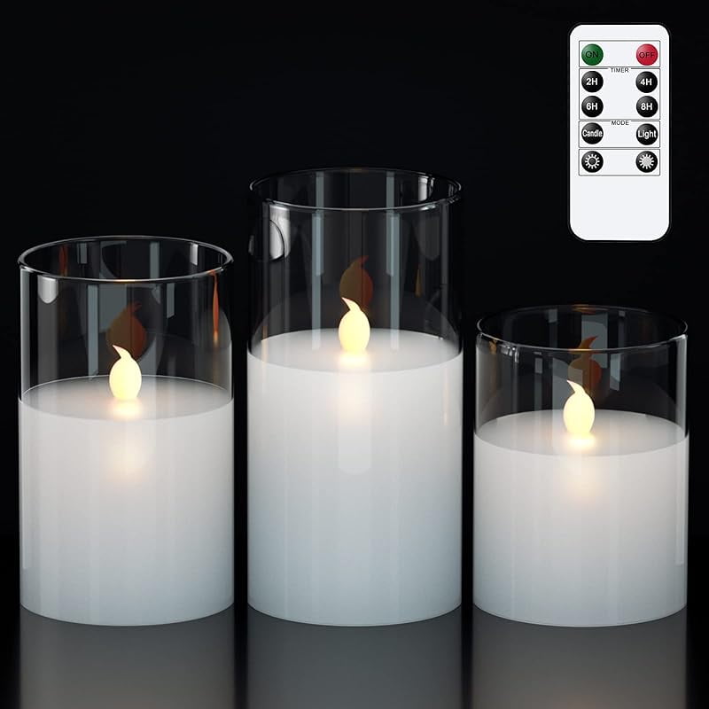GenSwin Gray Glass Battery Operated Flameless Led Candles with 10-Key ...