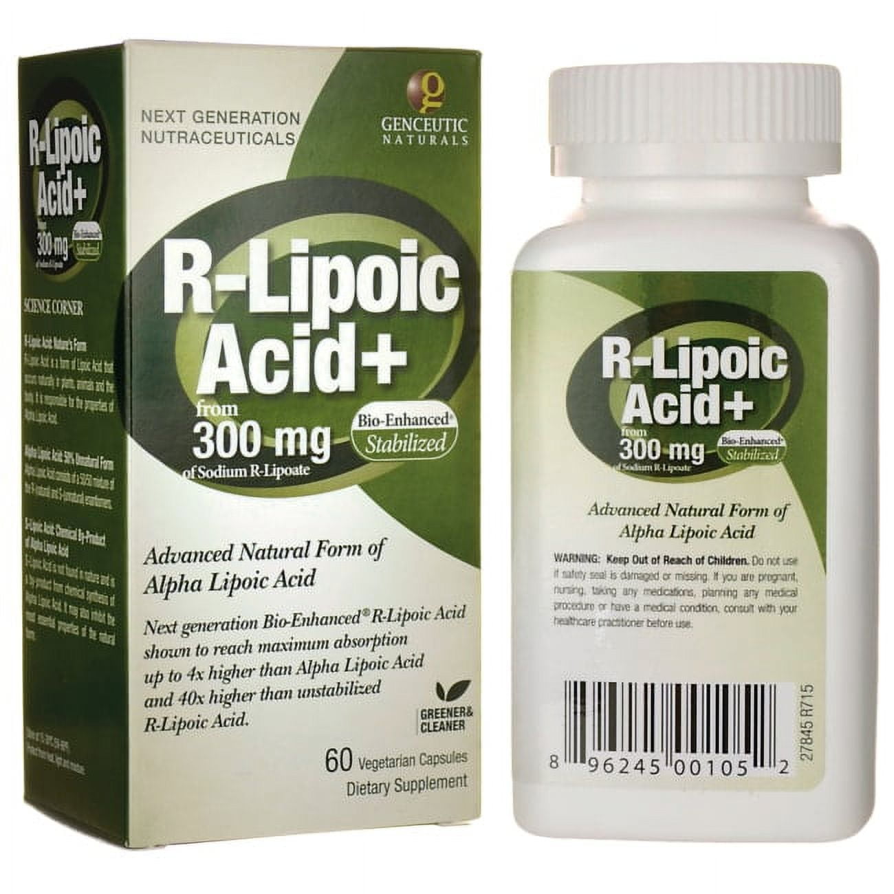 Genceutic Naturals R-Lipoic Acid+ 300 mg Health Supplement, Antioxidant ...