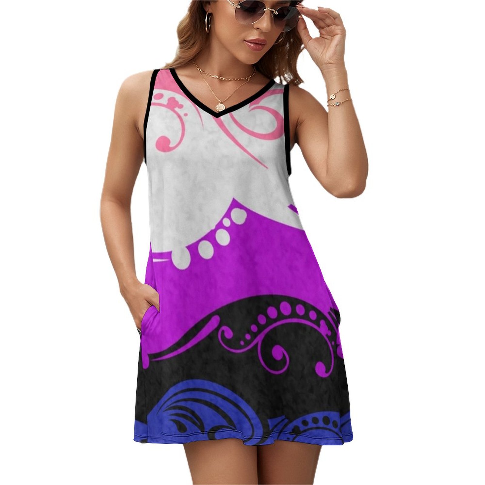 Gender Fluid Ornamental Flag Flare Dress Square Neck Dress Elegant ...