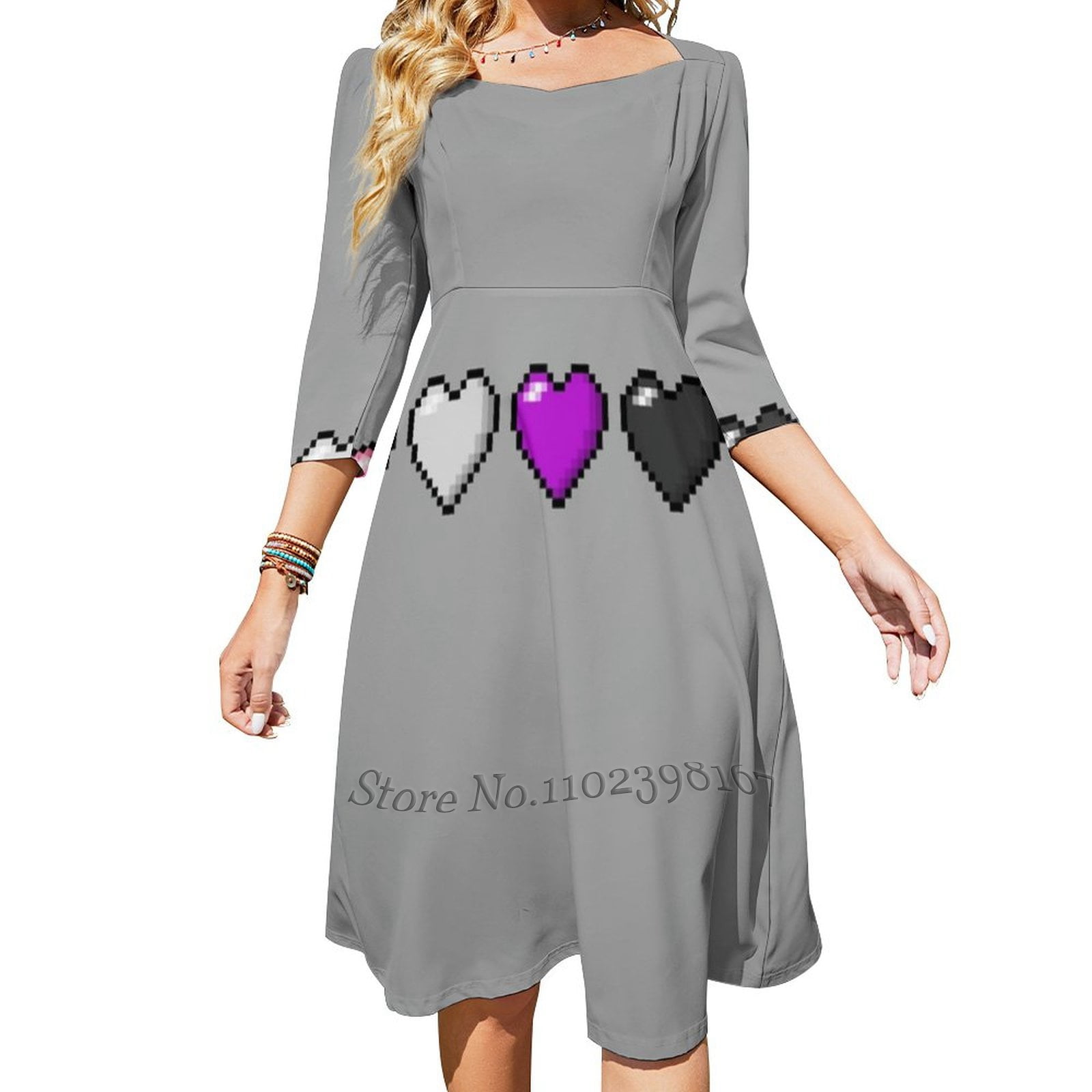 Gender Fluid Pixel Hearts Square Neck Dress New Plus Size Elegant Women ...