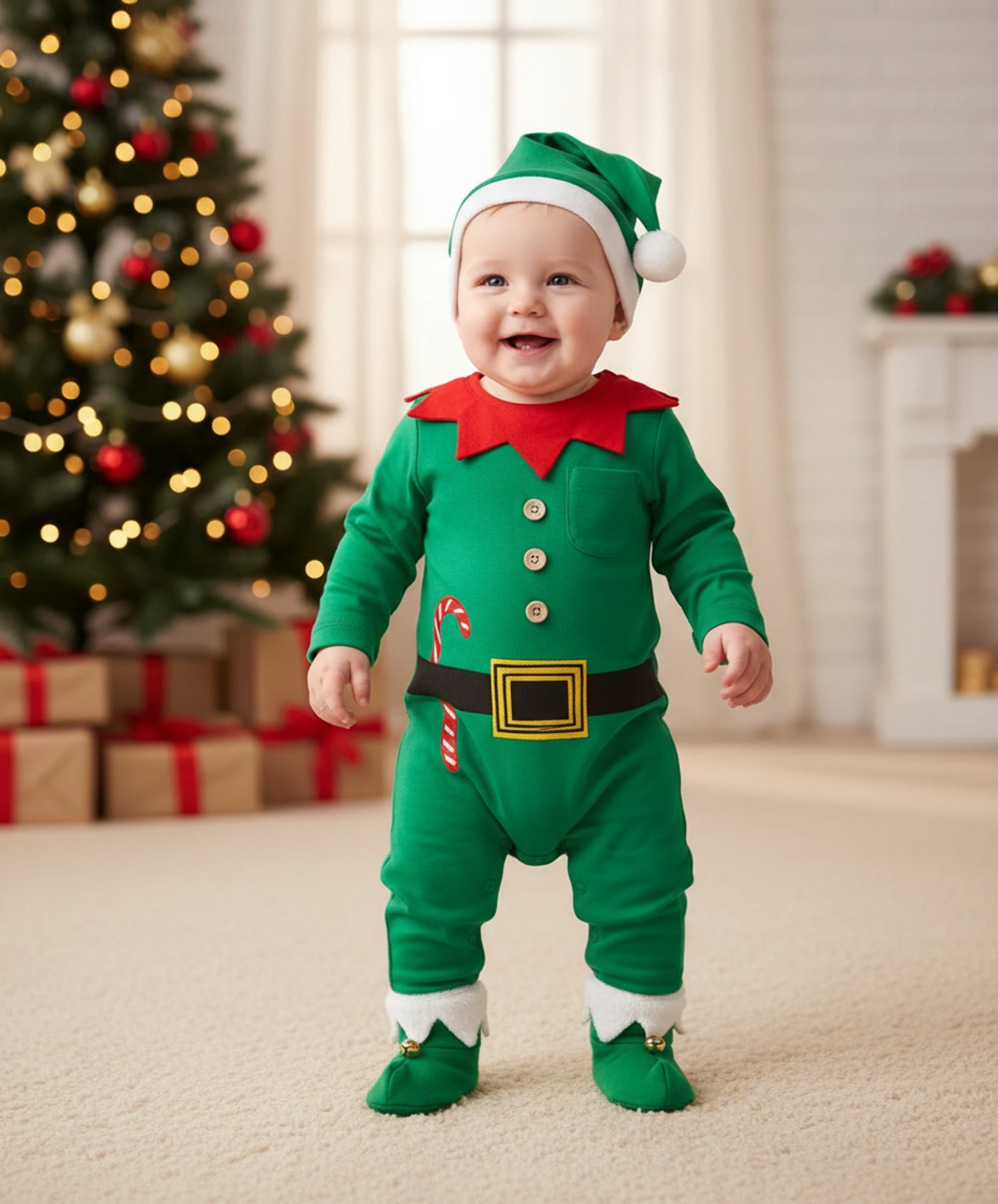 Green Elf Jumpsuit And Hat - Soft Gender Neutral Baby Outfit For ...