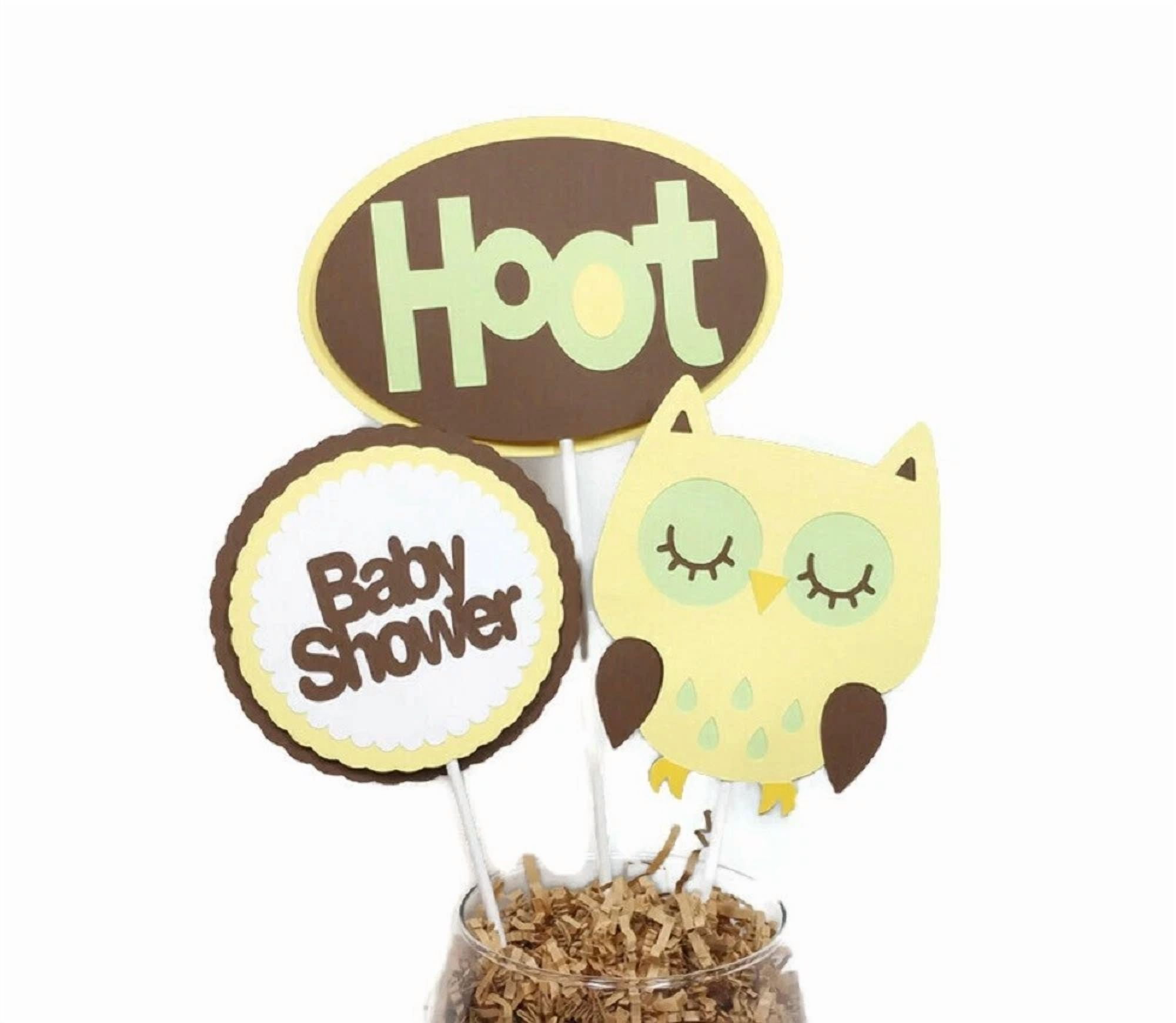 Gender Neutral Owl Centerpiece Sticks Yellow Brown Baby Shower Cake ...