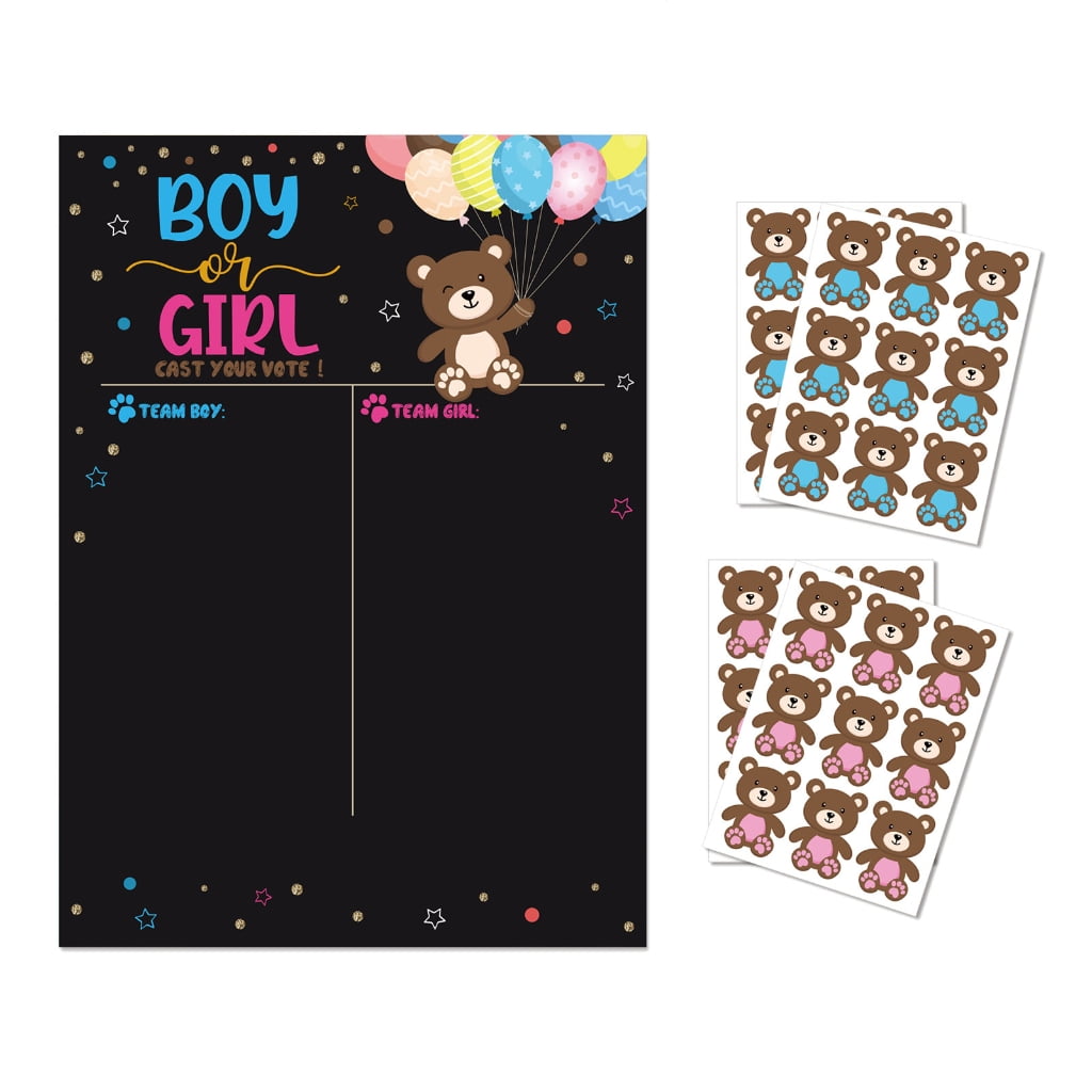 Gender Party Photo Props Gender Game Cute Bear Stickers for Boys Girl ...