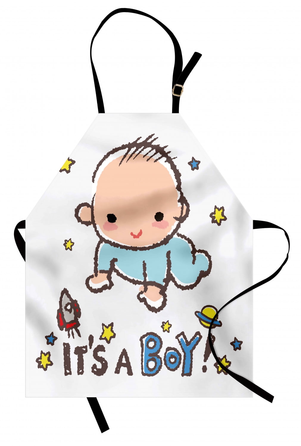 Gender Reveal Apron Little Baby Boy Smiling with Stars Rocket Space ...