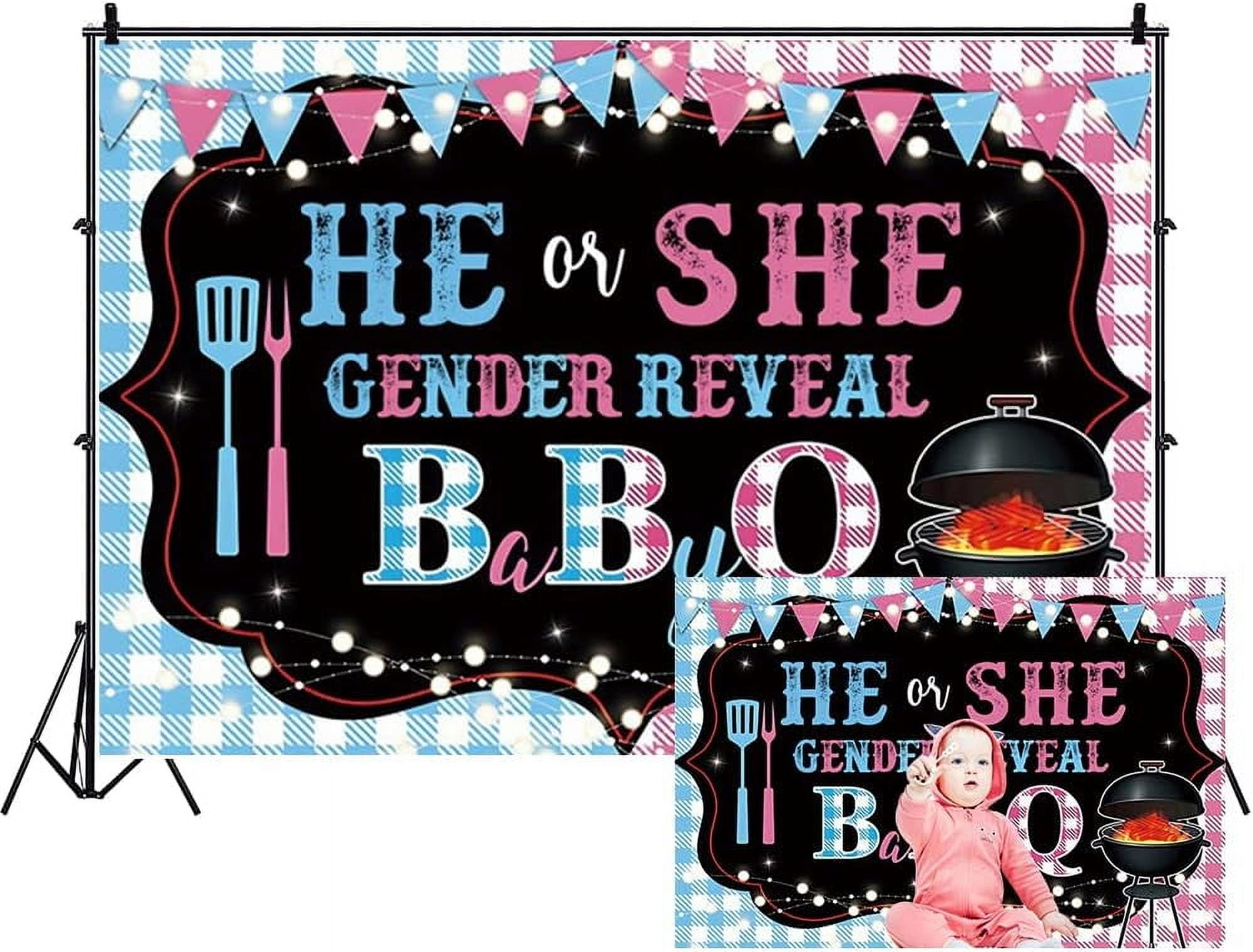 He Or She Gender Reveal BabyQ Backdrop Banner Boy Or Girl Newborn Baby ...