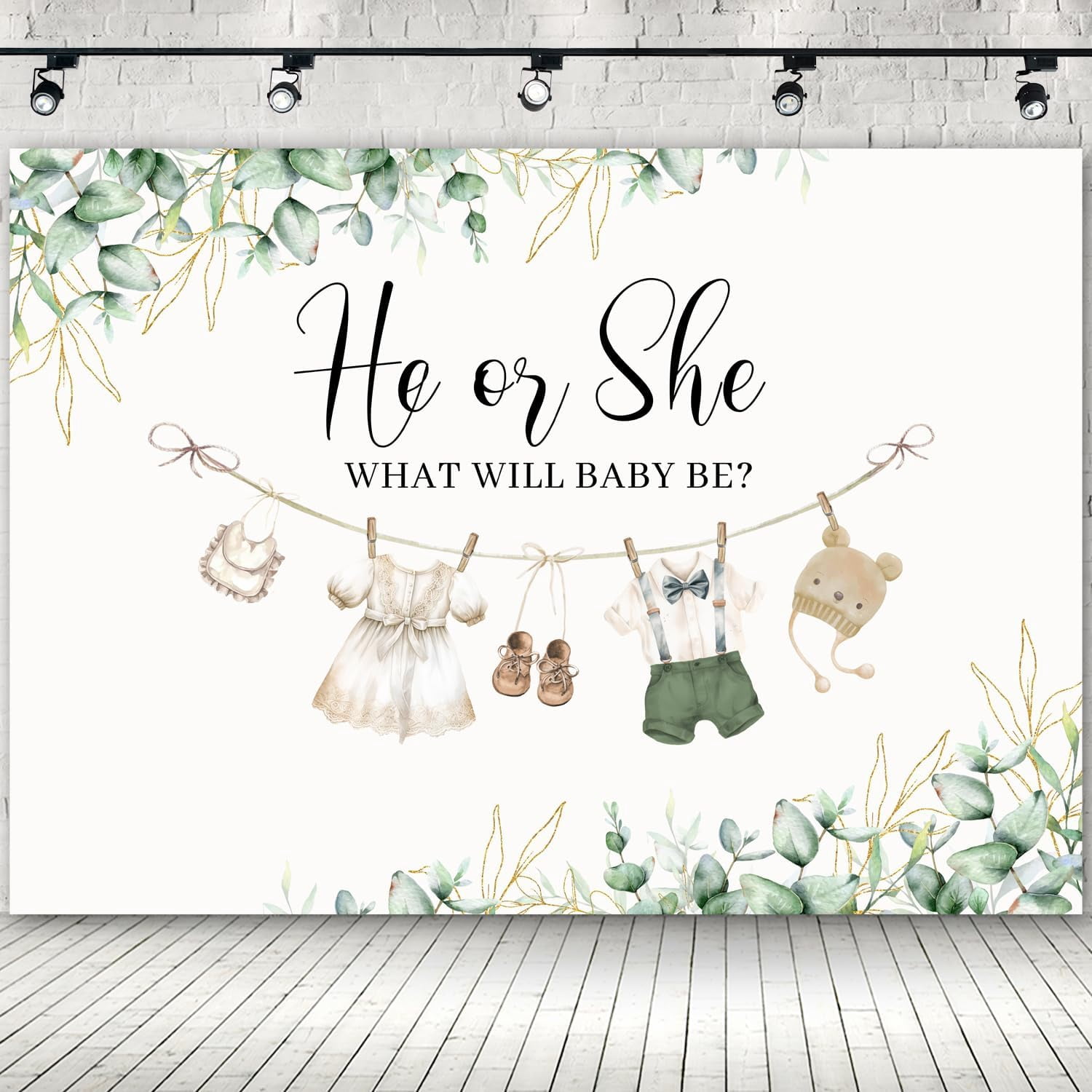 He or She Gender Reveal Backdrop, Boho Eucalyptus Leaf Boy Or Girl ...