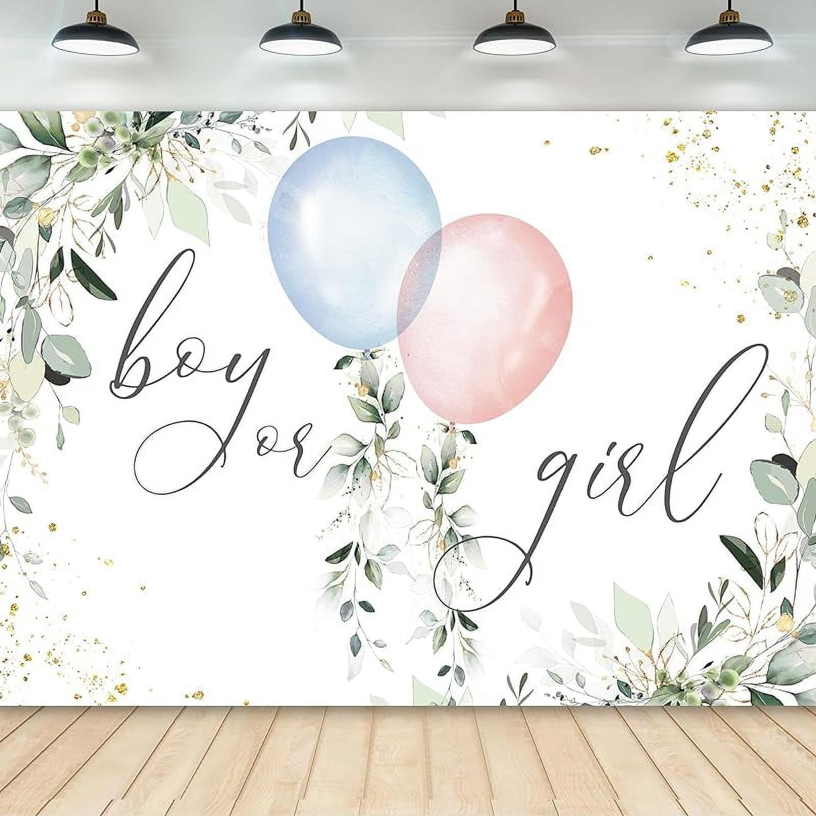 He Or She Gender Reveal Backdrop Boy or Girl Pink Cloud What Will Baby Be Background Gold Stars ...