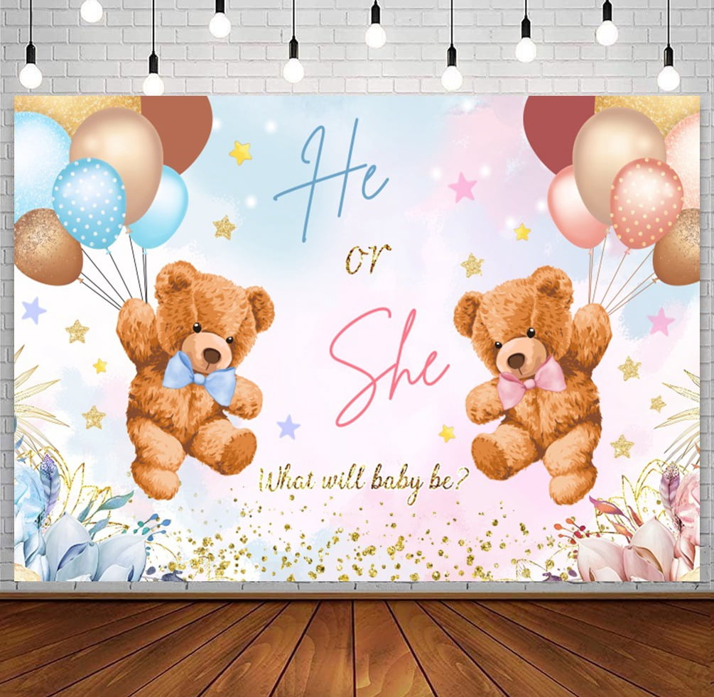 Gender Reveal Backdrop Boy or Girl Sign Banner Blue and Pink Stars Dots ...