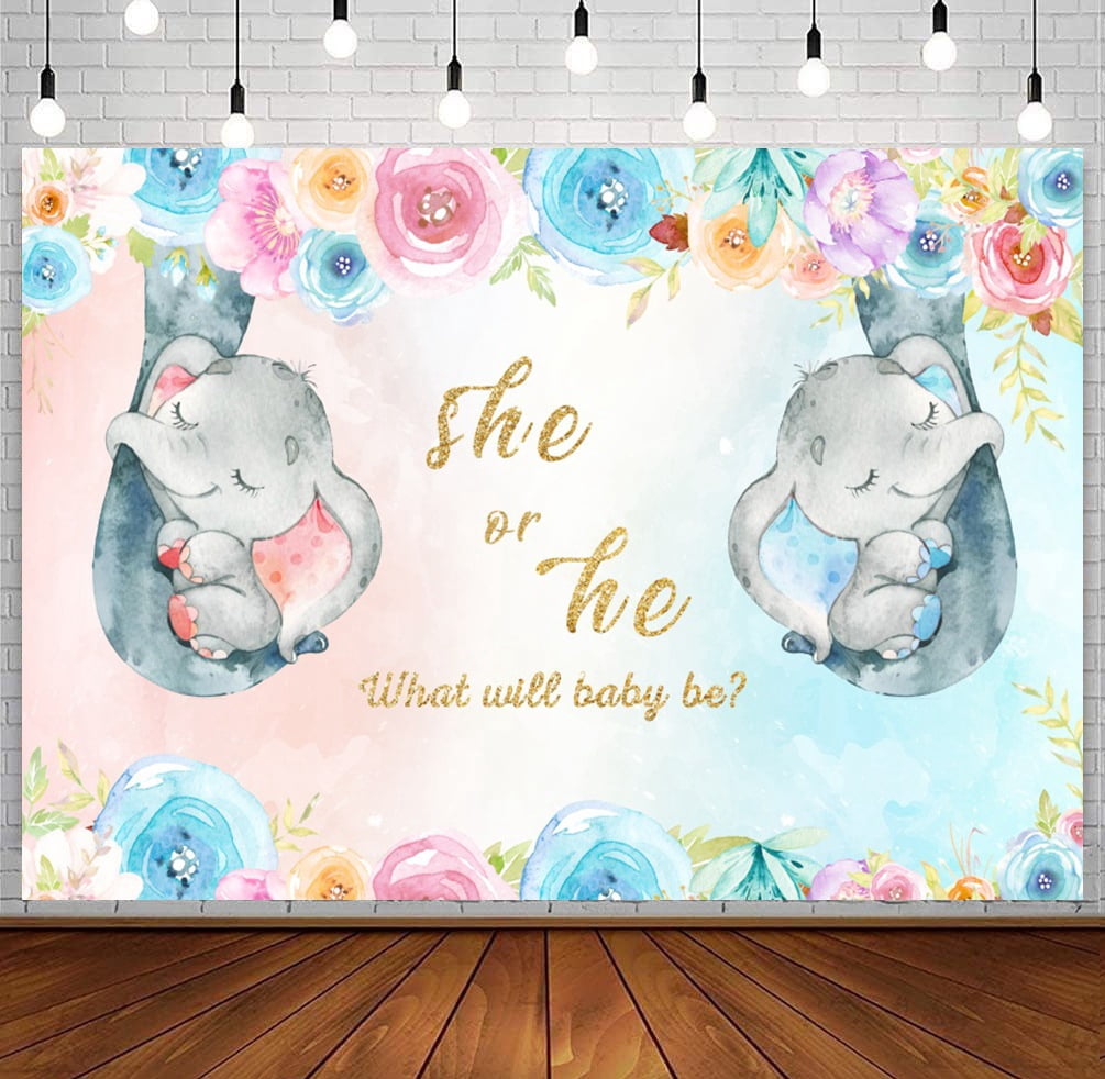 Gender Reveal Backdrop Boy or Girl Sign Banner Blue and Pink Stars Dots ...