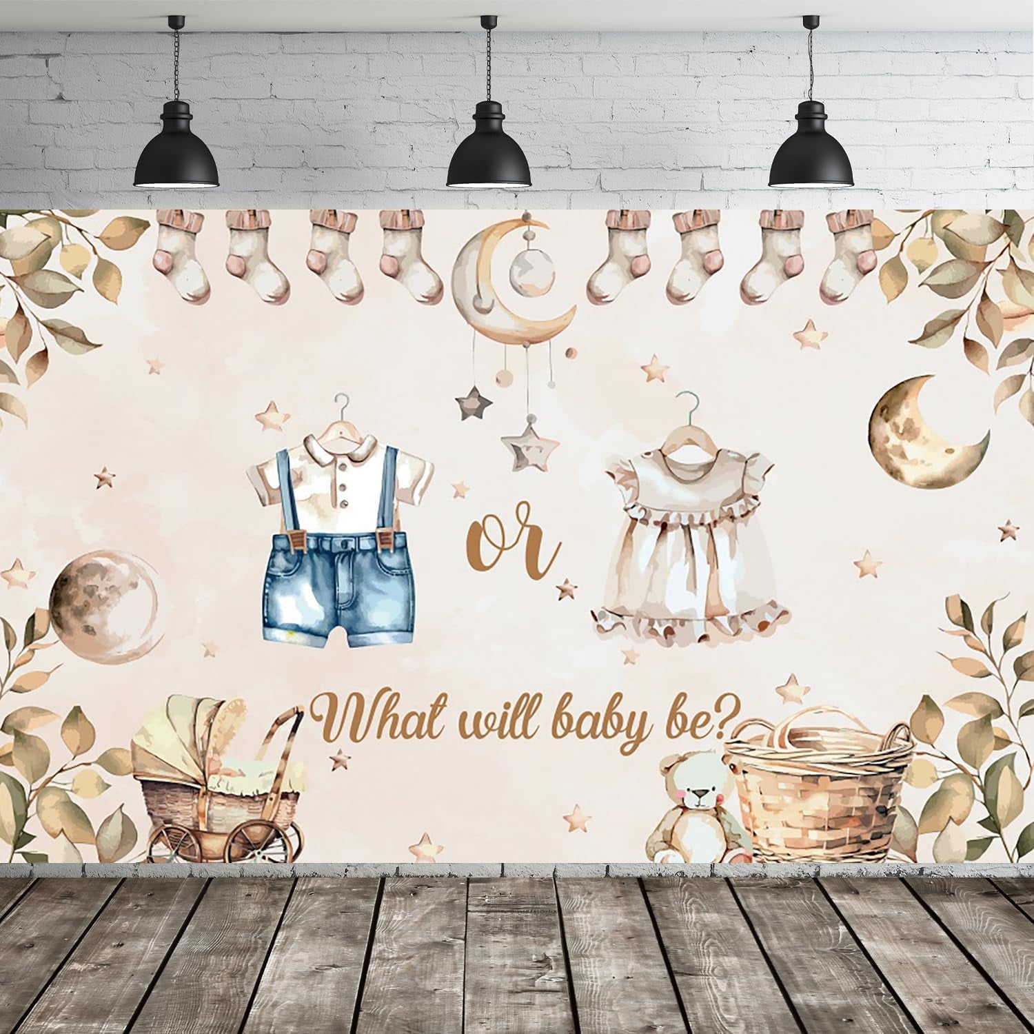 Gender Reveal Backdrop Boy or Girl What Will Baby Be Leaves Photography ...