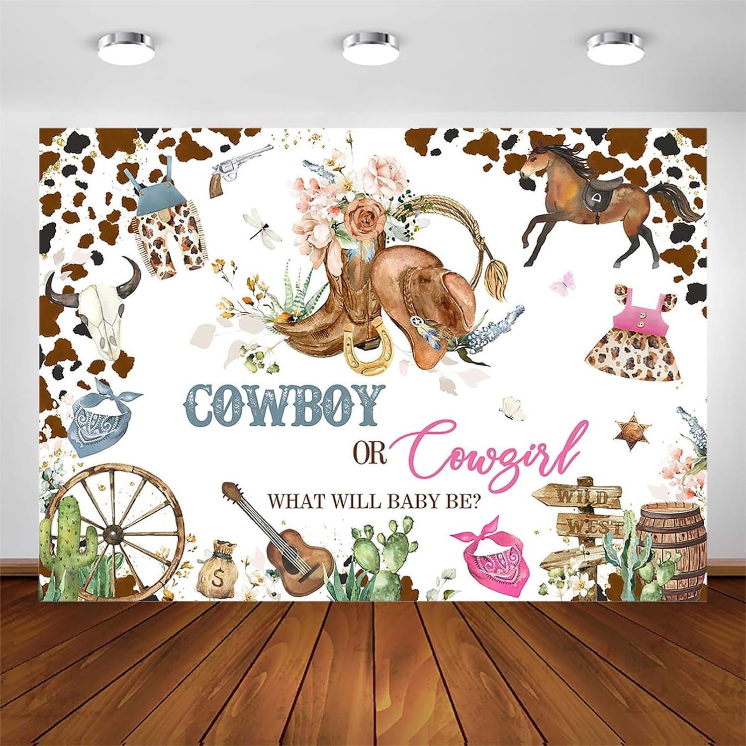 Gender Reveal Backdrop Cowboy or Cowgirl Gender Reveal Party Background ...