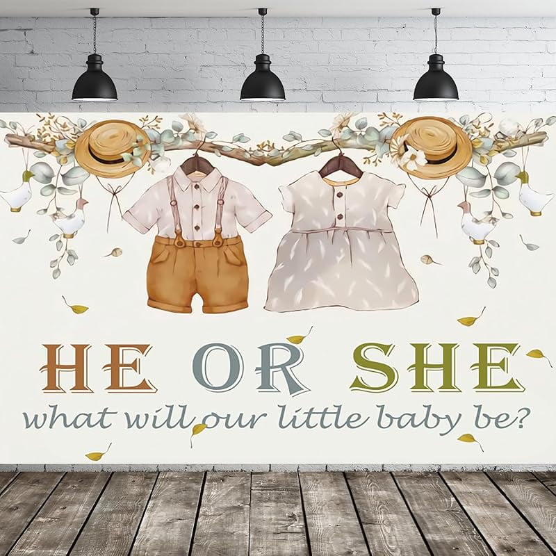 Gender Reveal Backdrop He or She Eucalyptus Leaves What Will Our Little ...