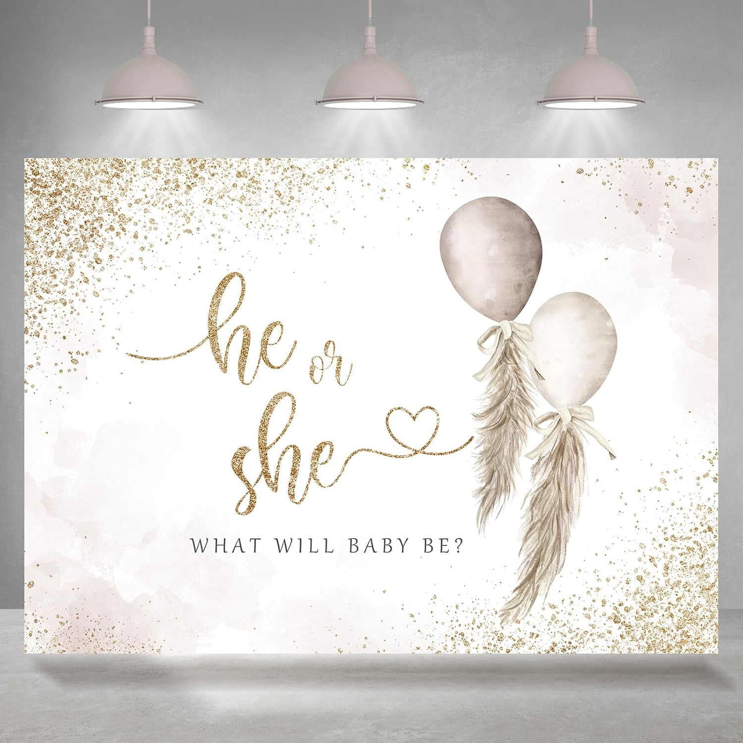 Gender Reveal Backdrop He or She Balloon Boho Winter Baby Shower ...