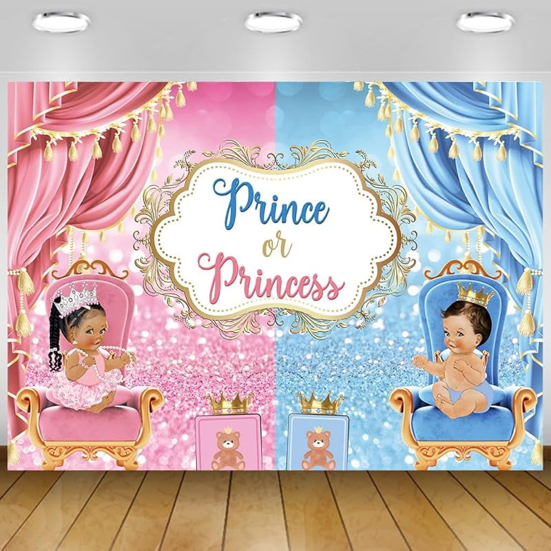 Gender Reveal Backdrop Prince Or Princess Gender Reveal Backdrop Blue Pink Glitter Dots ...