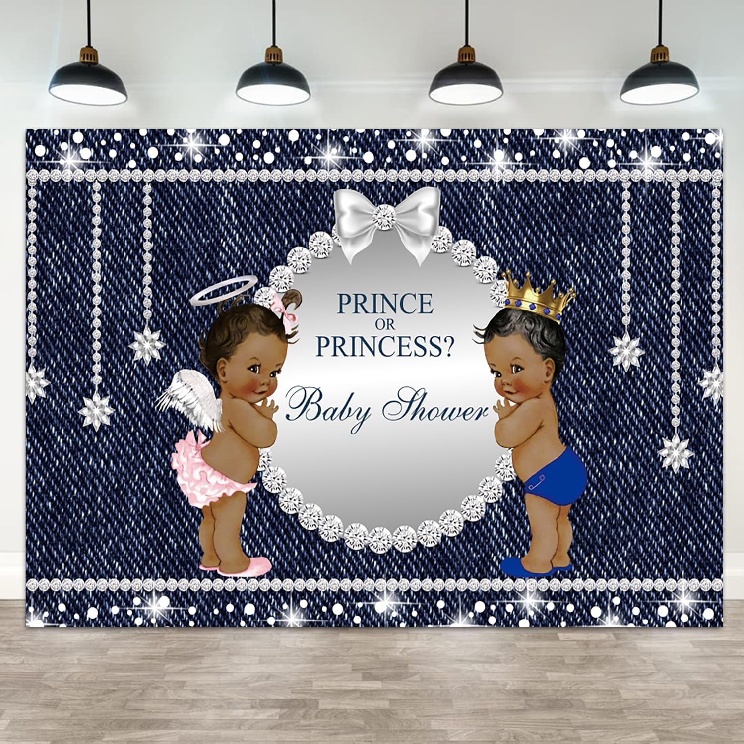 Gender Reveal Backdrop Prince or Princess Photography Background Boy or Girl Blue Denim Glitter ...