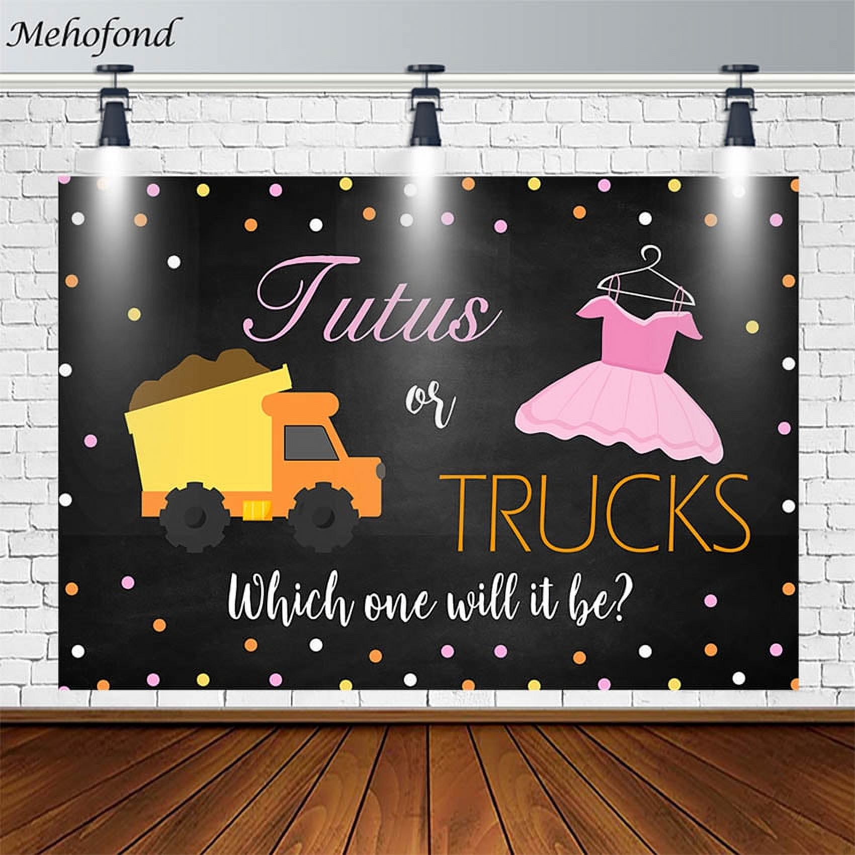 Gender Reveal Backdrops Boy Or Girl Truck Pink Tutus Dots Baby Shower ...
