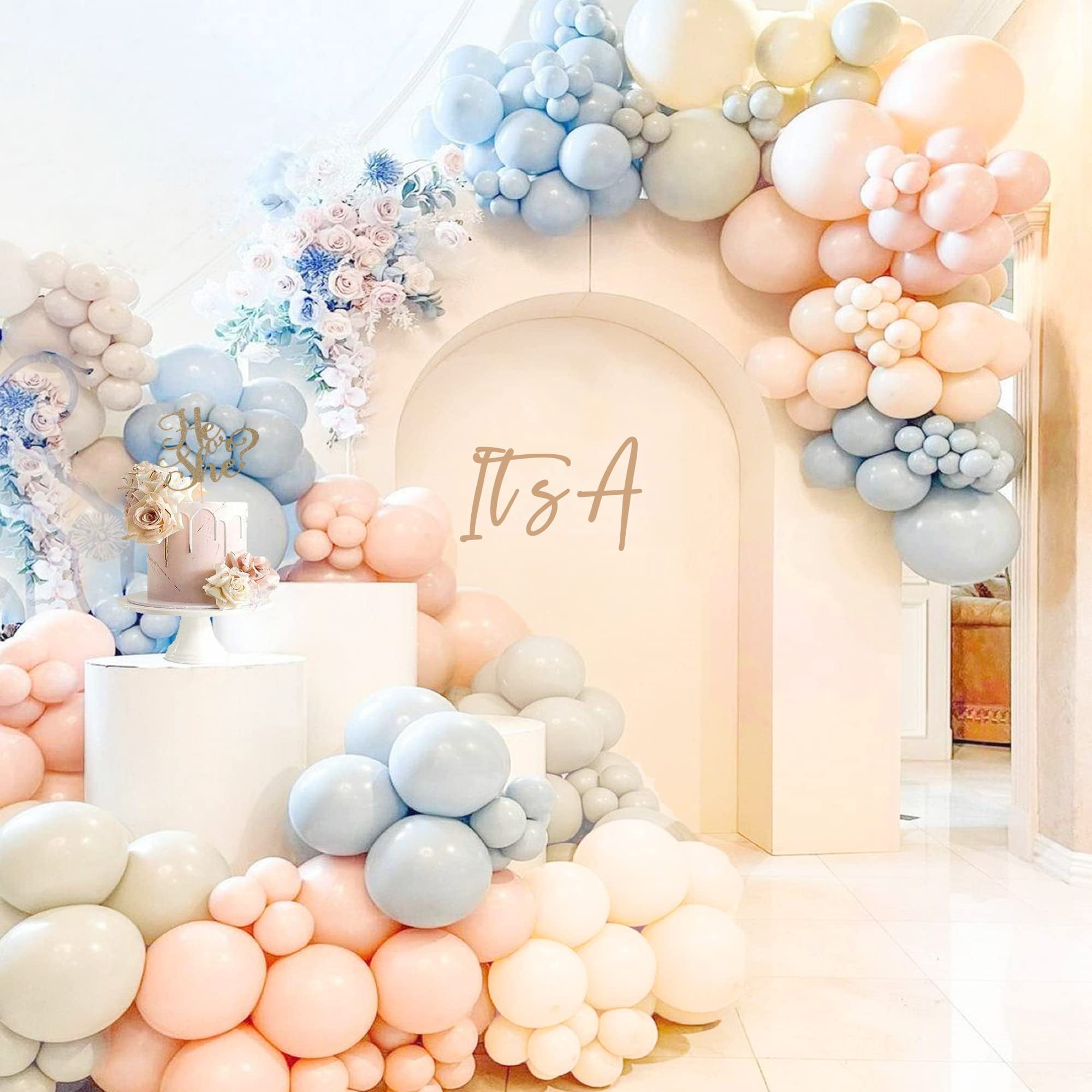 Gender Reveal Balloon Garland Arch Kit - Pink, Blue, White for Baby ...