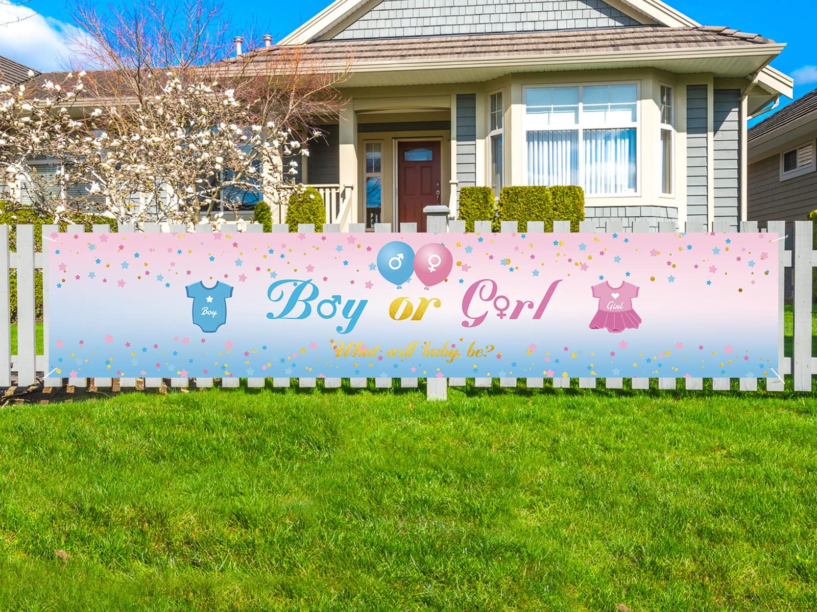 Gender Reveal Banner He or She Baby Shower Yard Lawn Sign Photo Booth ...