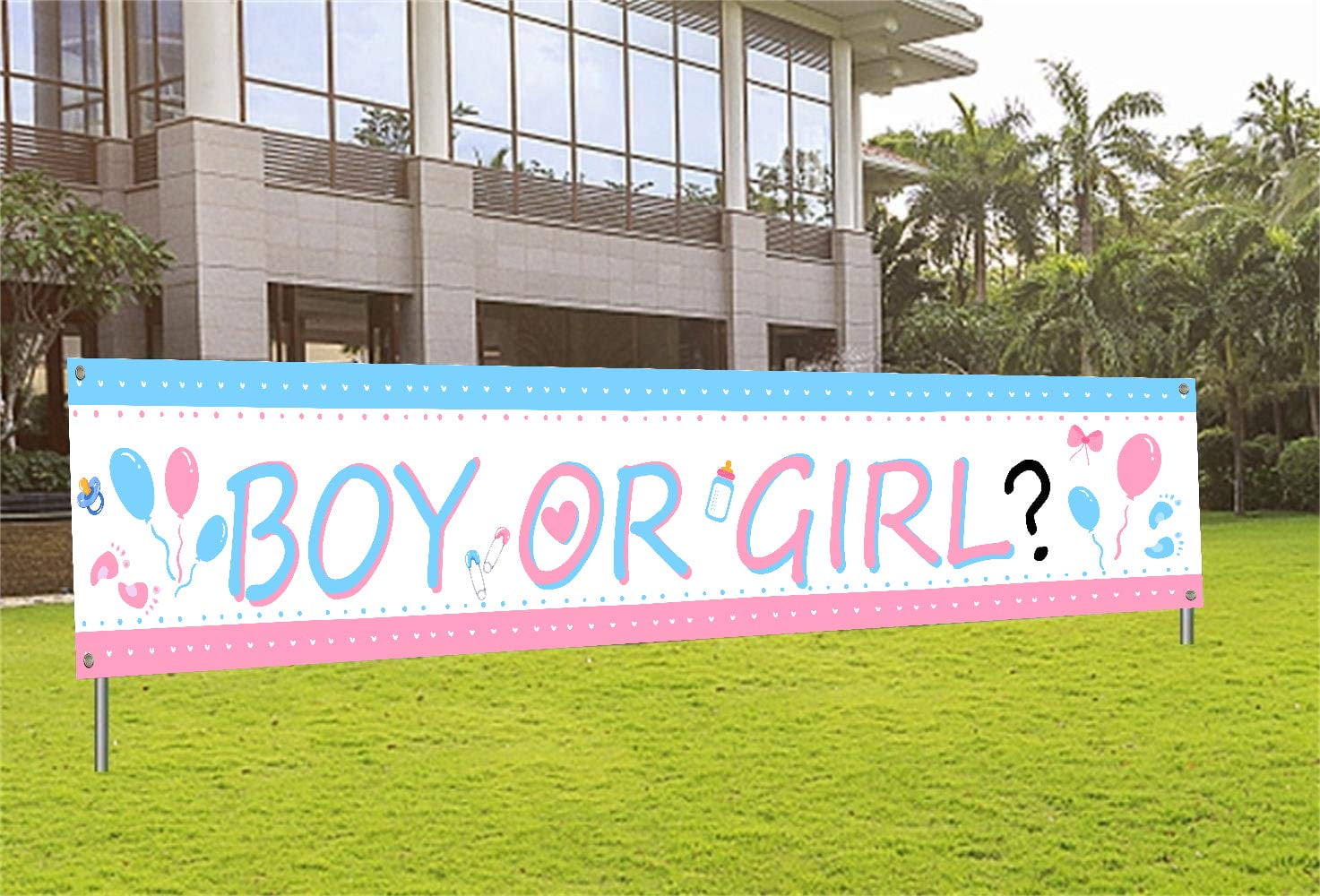 Gender Reveal Banner He or She Baby Shower Yard Lawn Sign Photo Booth ...