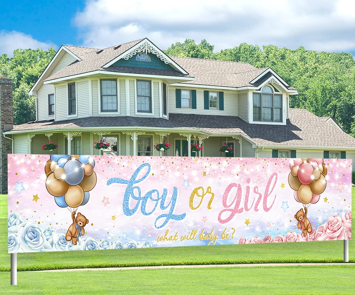 Gender Reveal Banner He or She Baby Shower Yard Lawn Sign Photo Booth ...