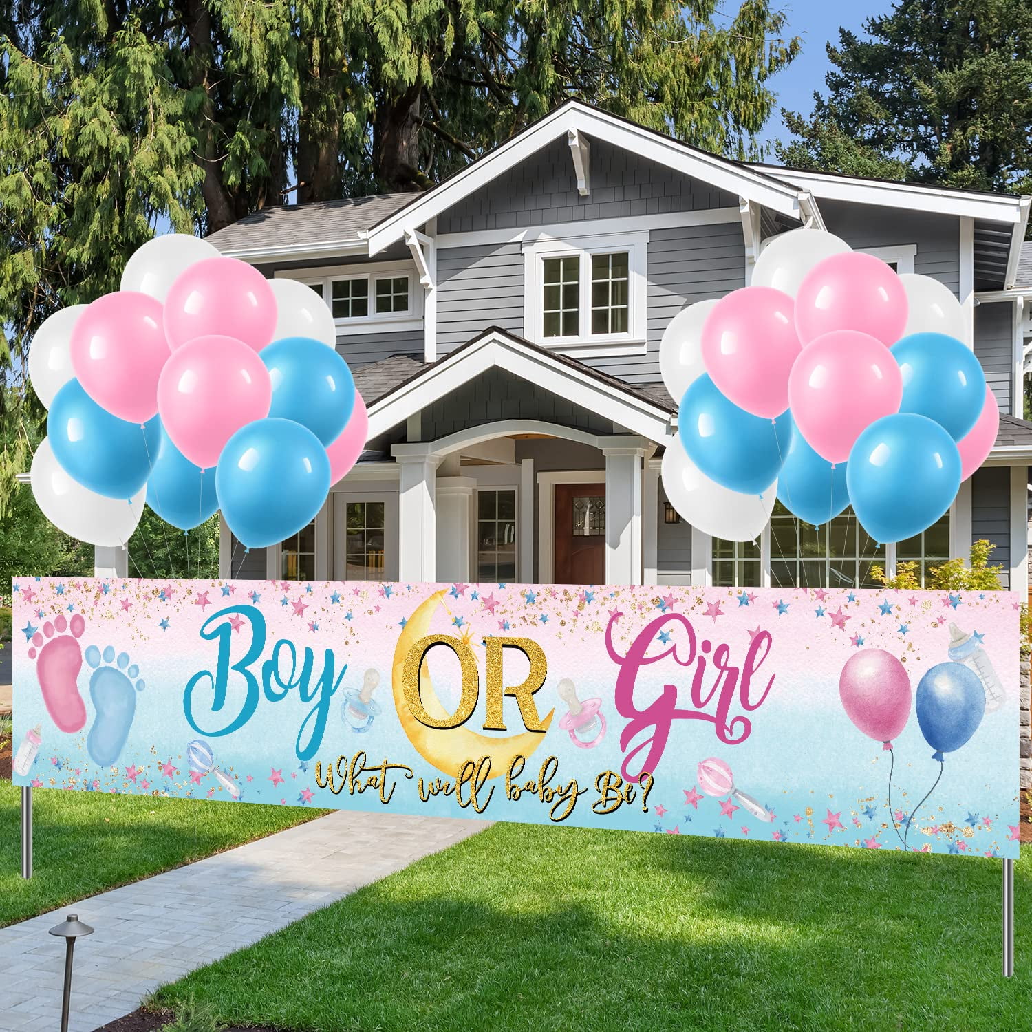 Gender Reveal Banner He or She Baby Shower Yard Lawn Sign Photo Booth ...